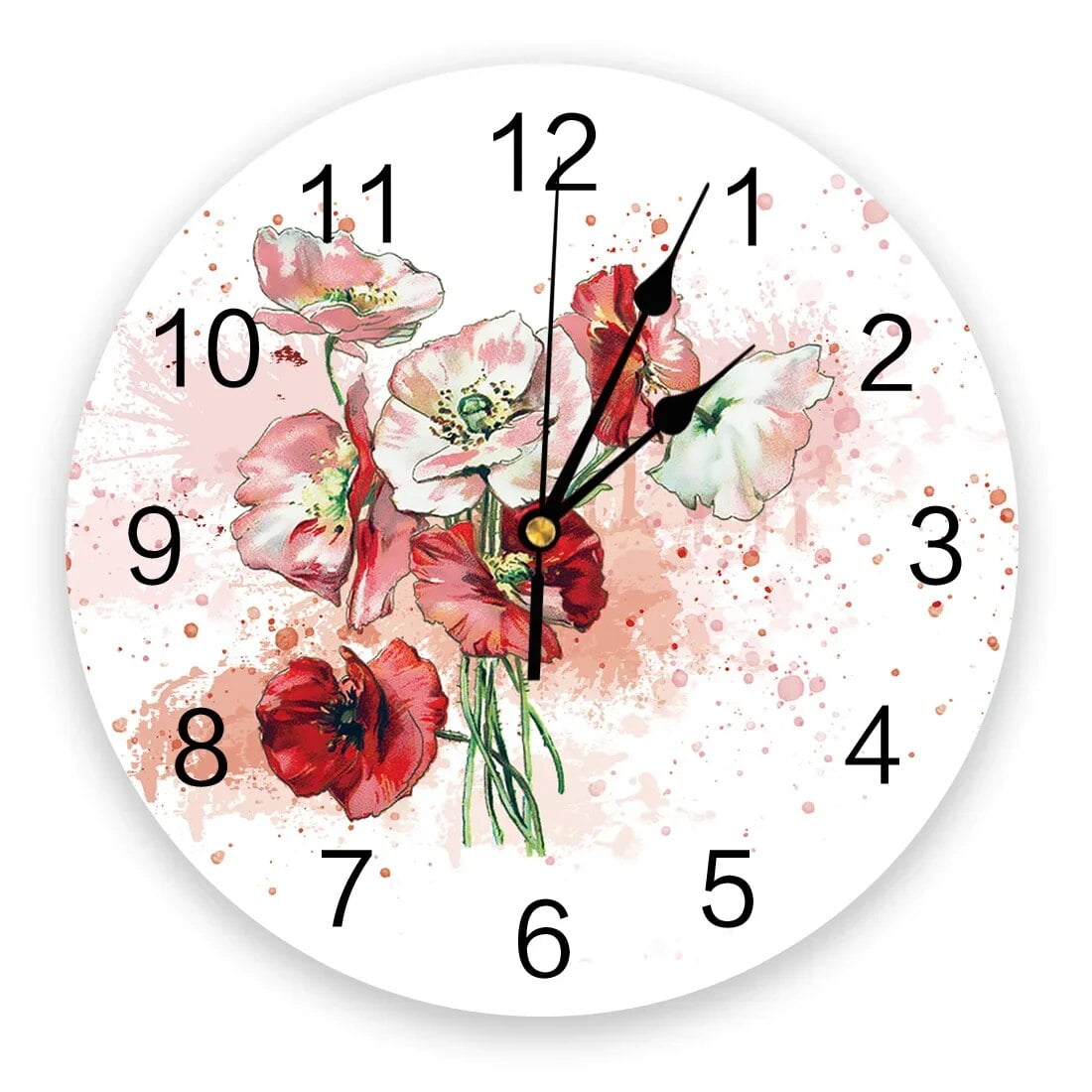 Poppy Flower Red Wall Clock Kitchen Home Living Room Bedroom Decorative ...