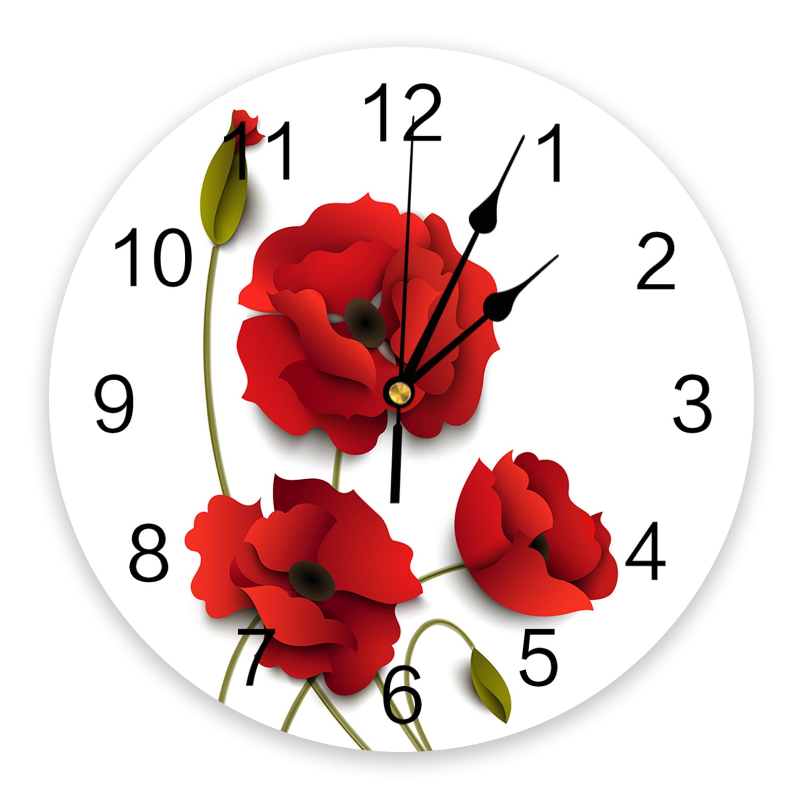 Poppy Flower Red Wall Clock Kitchen Home Living Room Bedroom rative ...