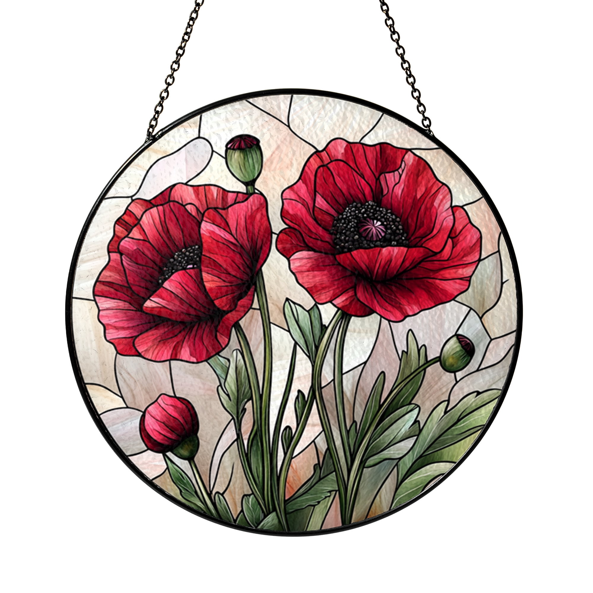 Poppy Flower Stained Glass Suncatcher, Floral Window Hanging Decor ...