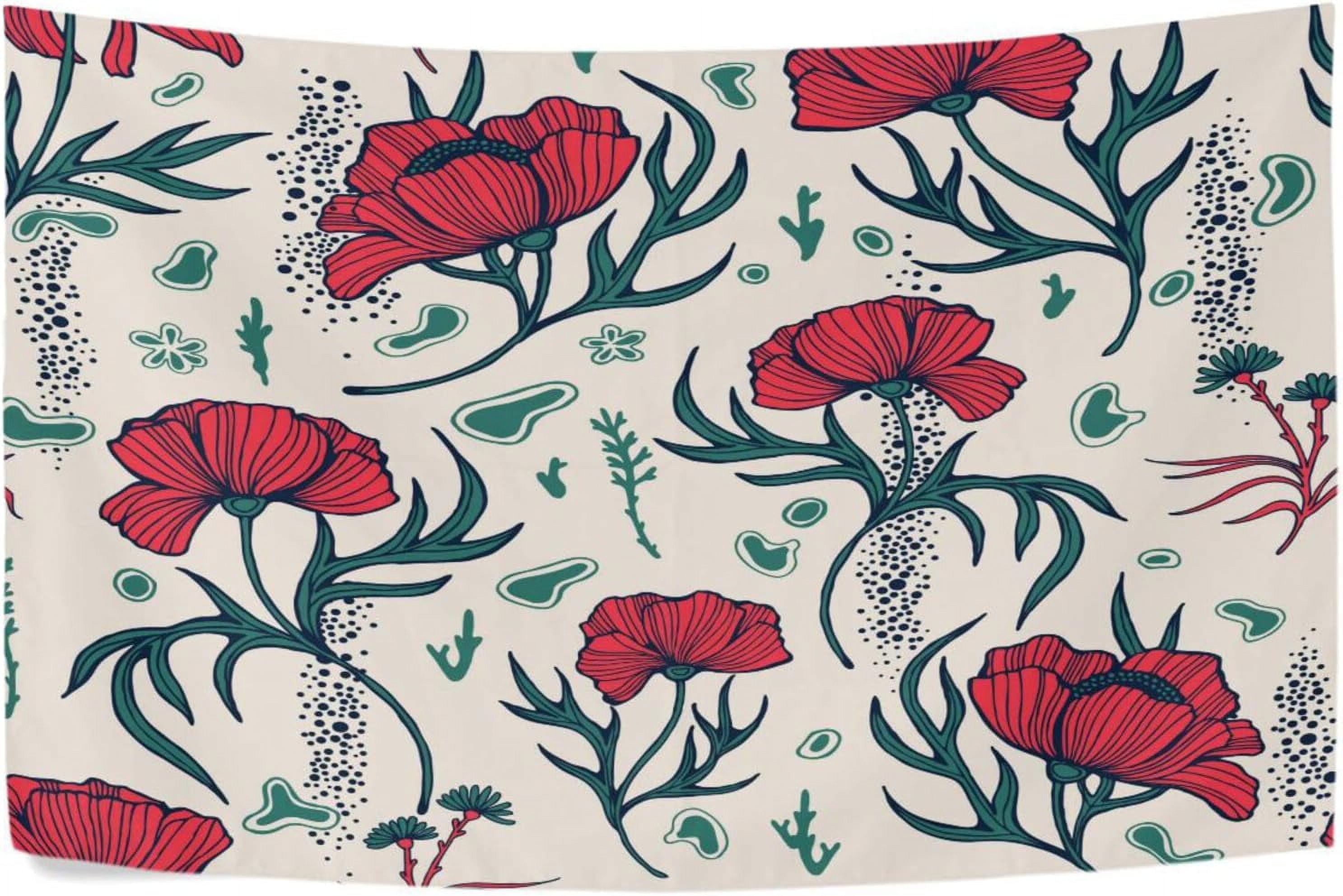 Poppy Flower Tapestry Aesthetic Tapestry Wall Hanging 90" x 60" Inches ...