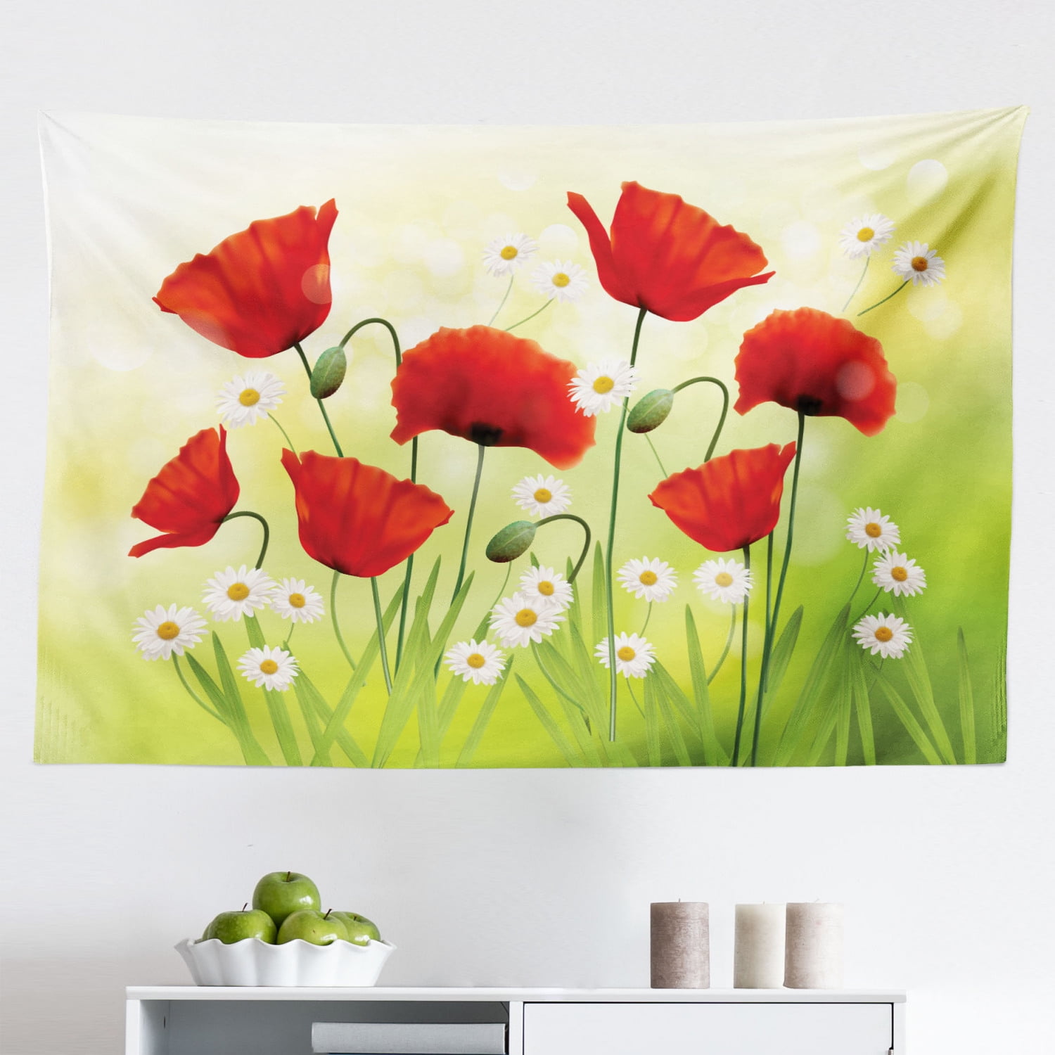 Poppy Flower Tapestry, Landscape of Blooming Poppies on Field Majestic ...