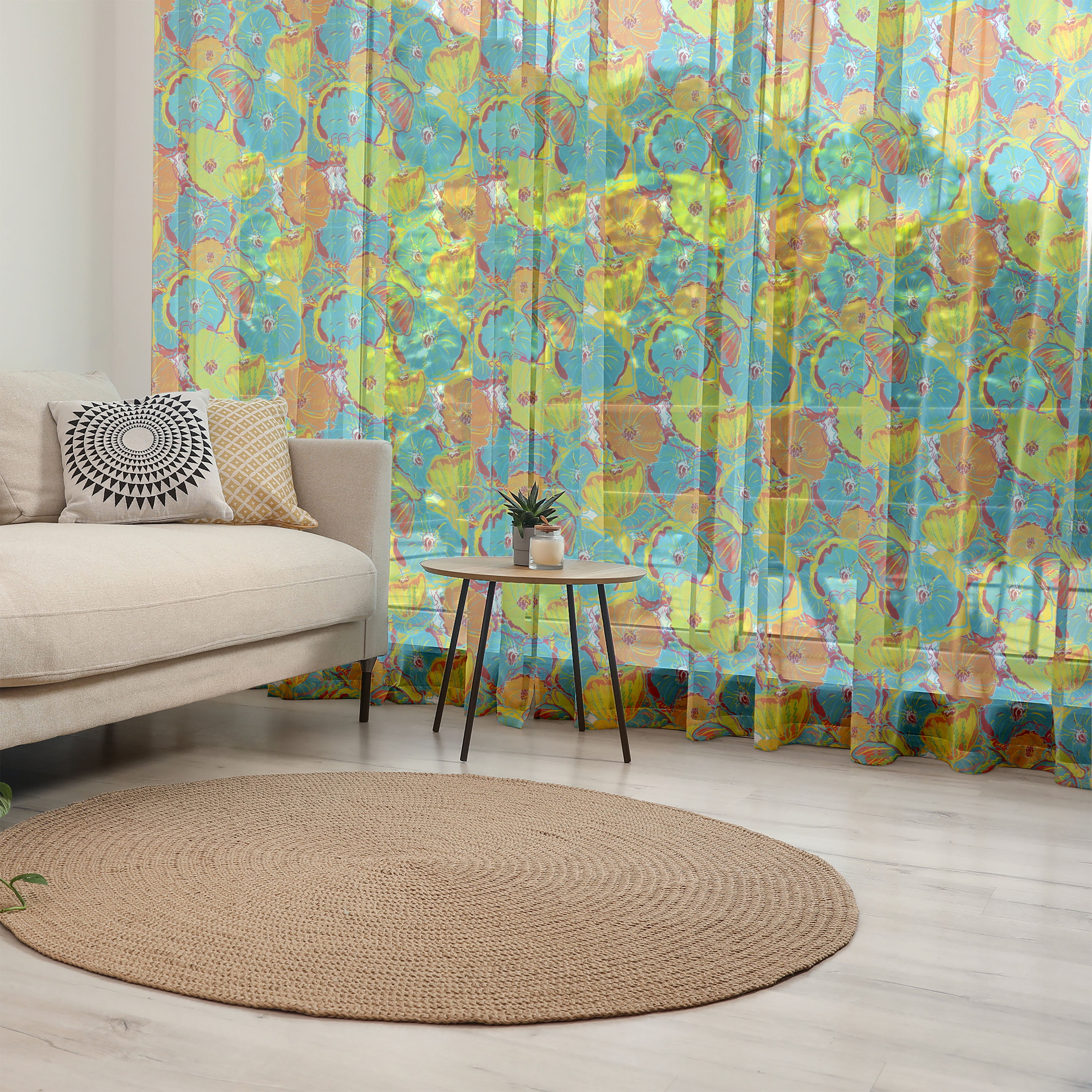 Poppy Flower Tulle Curtains with Rod Pocket, Colorfuls Blossoming ...