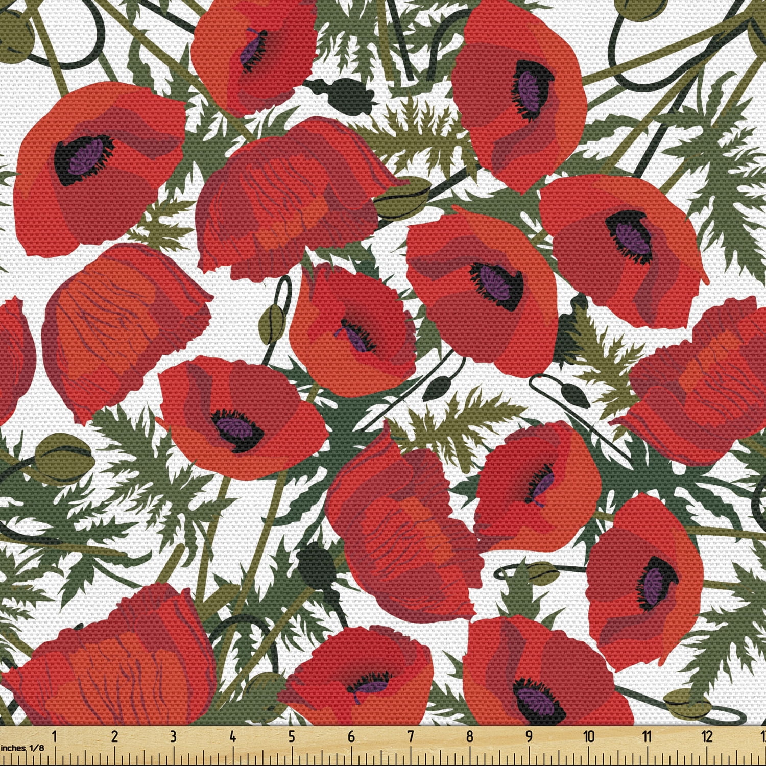 Ambesonne Poppy Flower Fabric by the Yard Upholstery, Garden Foliage ...