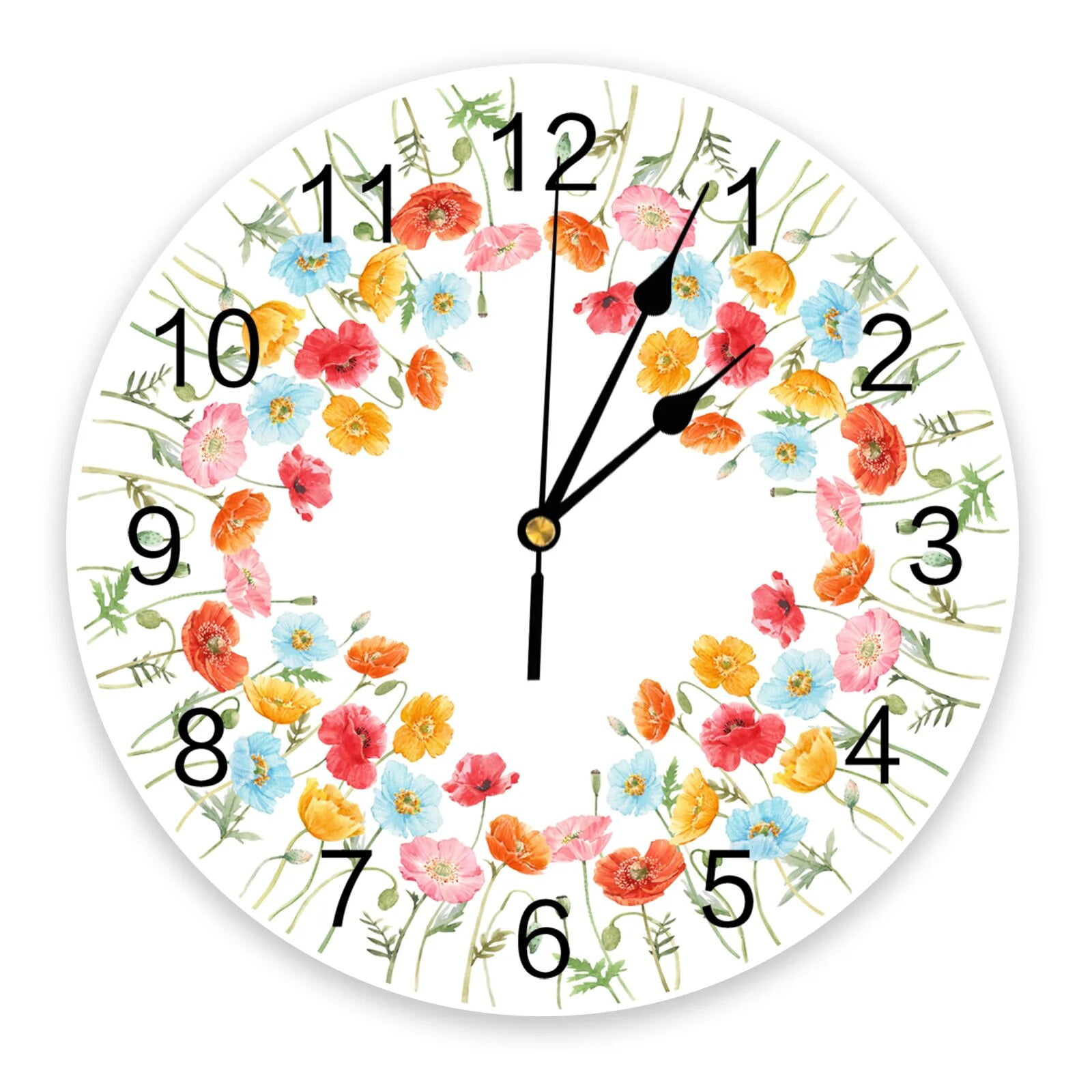 Poppy Flower Wall Clock Large Modern Kitchen Dinning Round Wall Clocks ...
