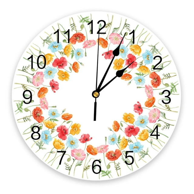 Poppy Flower Wall Clock Large Modern Kitchen Dinning Round Wall Clocks ...