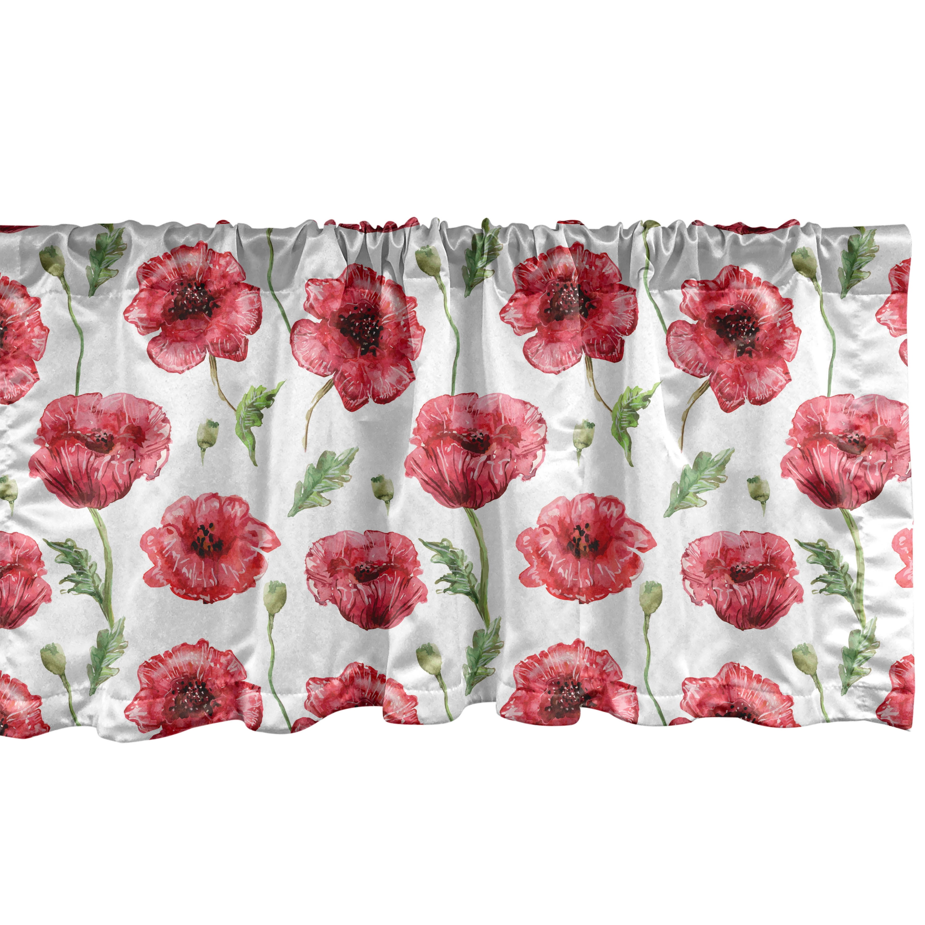Ambesonne Poppy Flower Valance Pack of 2, Aquarelle Ornamental, 54"X12 ...