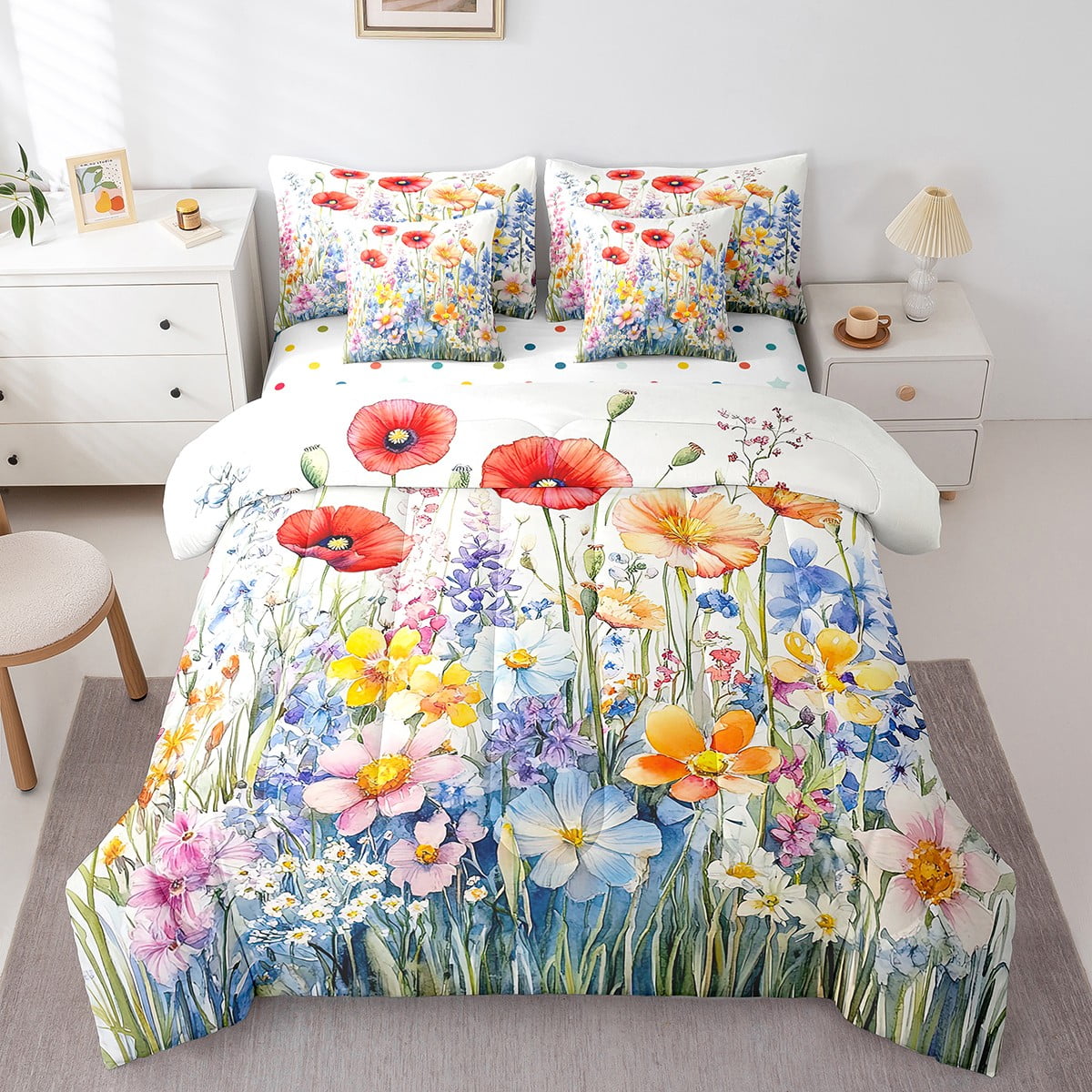 Poppy Flowers Bed in a Bag Queen Comforter Set 7 Piece,Boho Floral ...