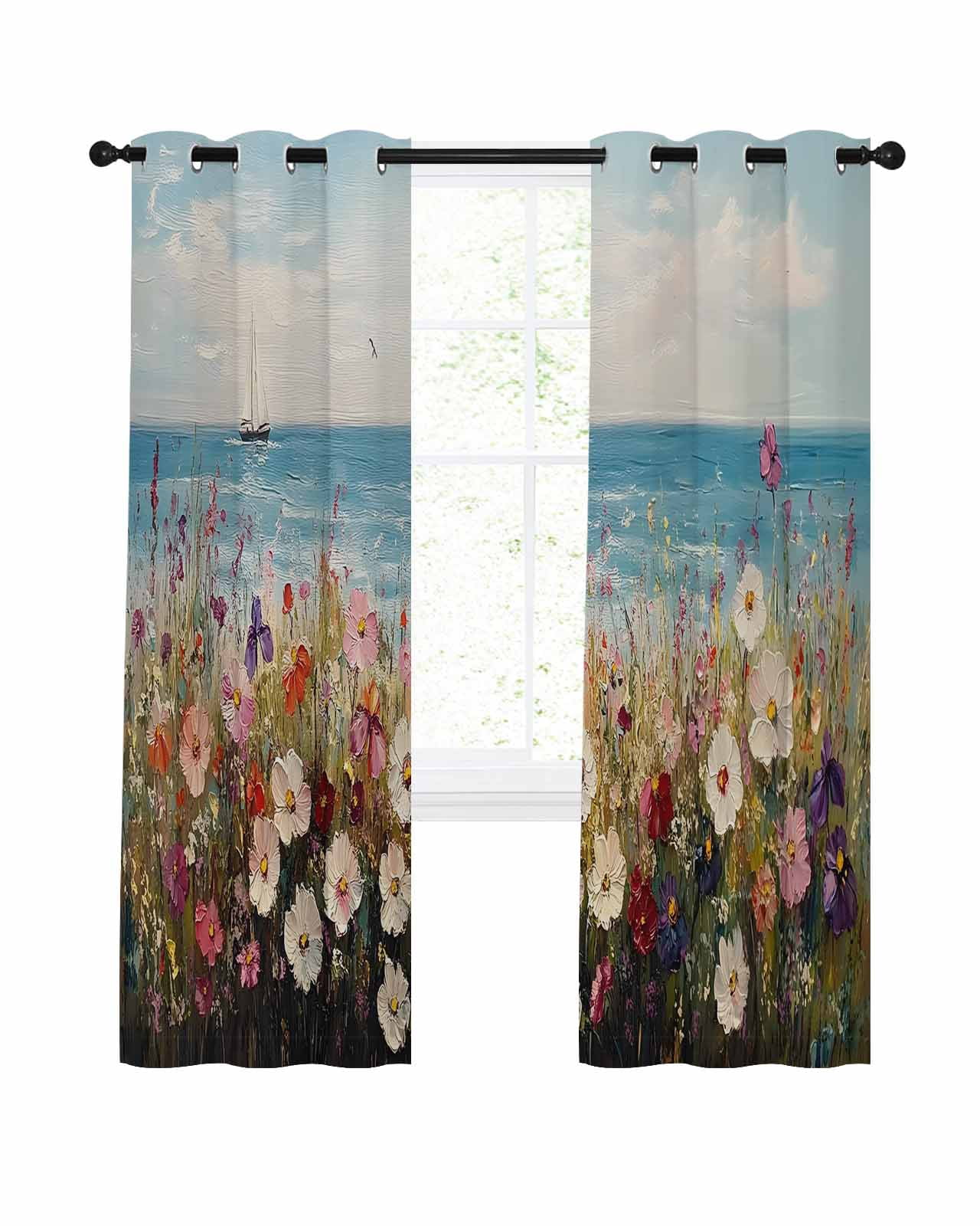 Poppy Flowers Blackout Curtains 84 Inch Length Ocean Ship Thermal ...