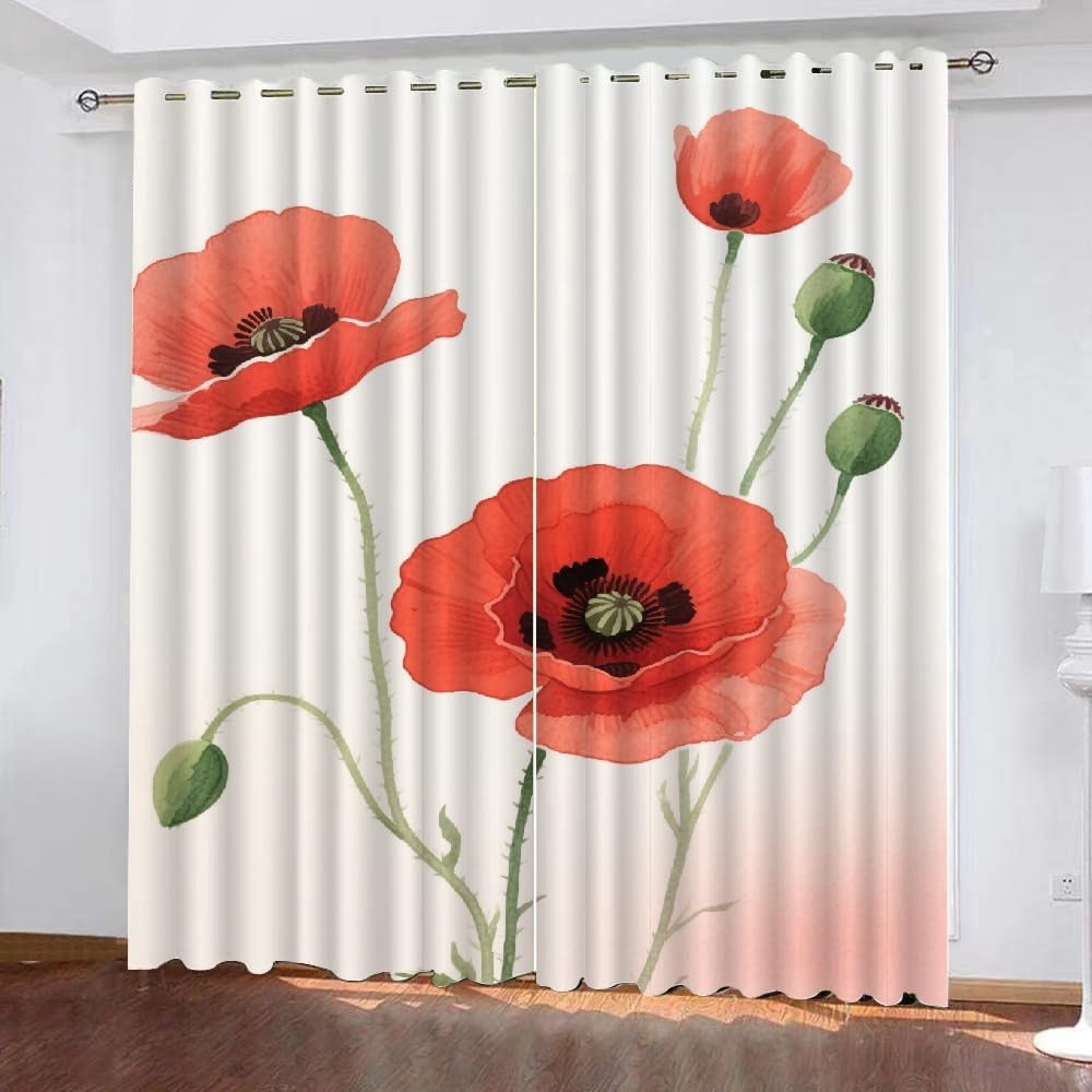 Poppy Flowers Curtains, Flowers Blackout Curtains, Plants Curtain for ...