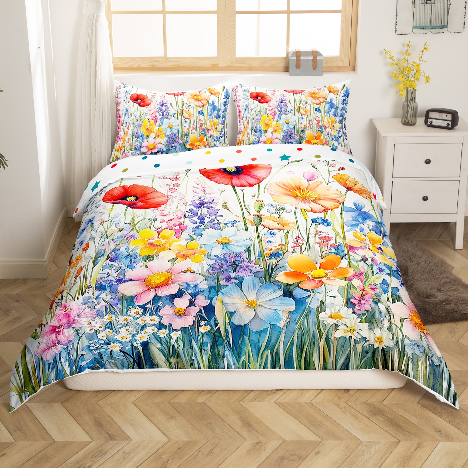 Poppy Flowers Duvet Cover Set Boho Floral Girl Toddler Bedding Set ...