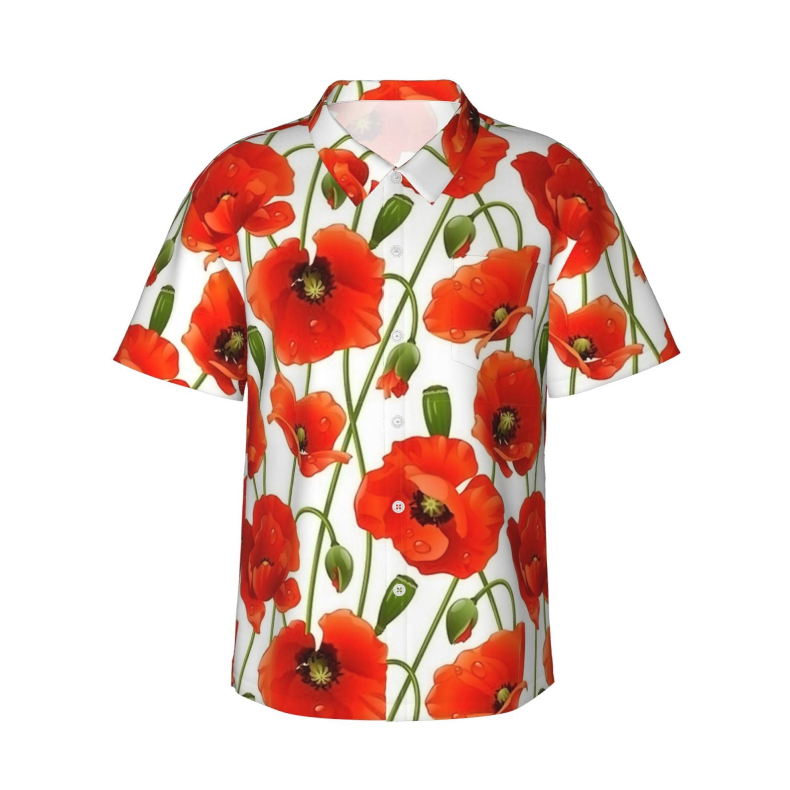 Poppy Flowers Floral Men'S 3d Print Casual Button Down Shirts, Novelty ...