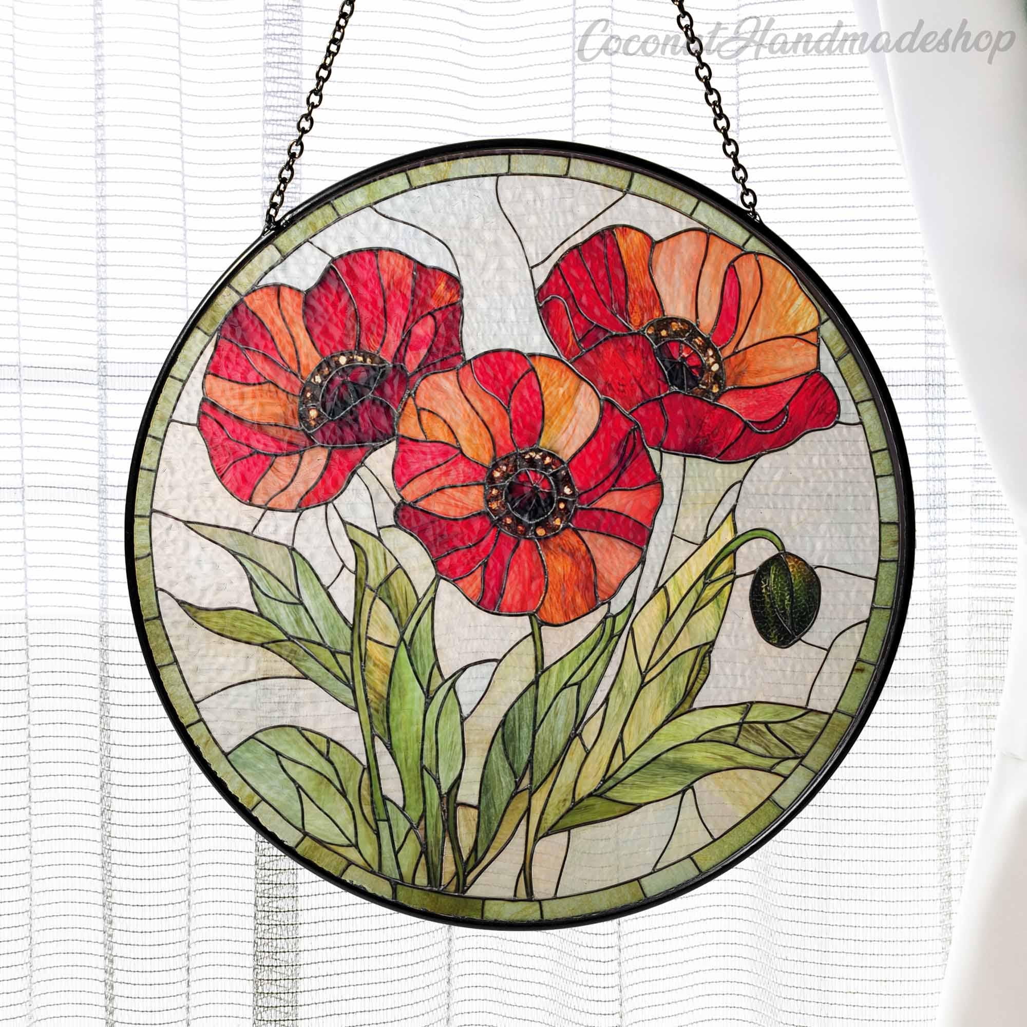 Poppy Flowers Glass Suncatcher, Poppy Flower Sun Catcher for Mom, Poppy ...