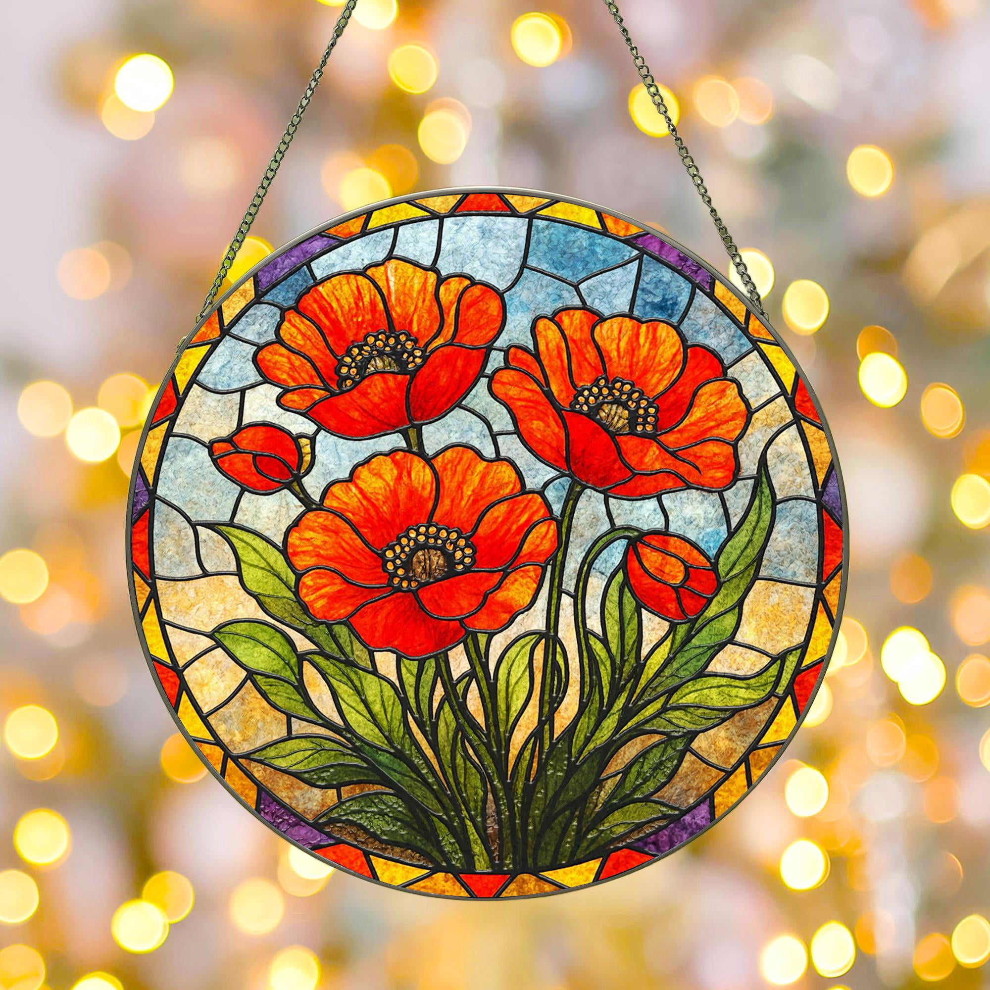 Poppy Flowers Suncatcher, Stained Glass Plant Home Decor, Unique ...