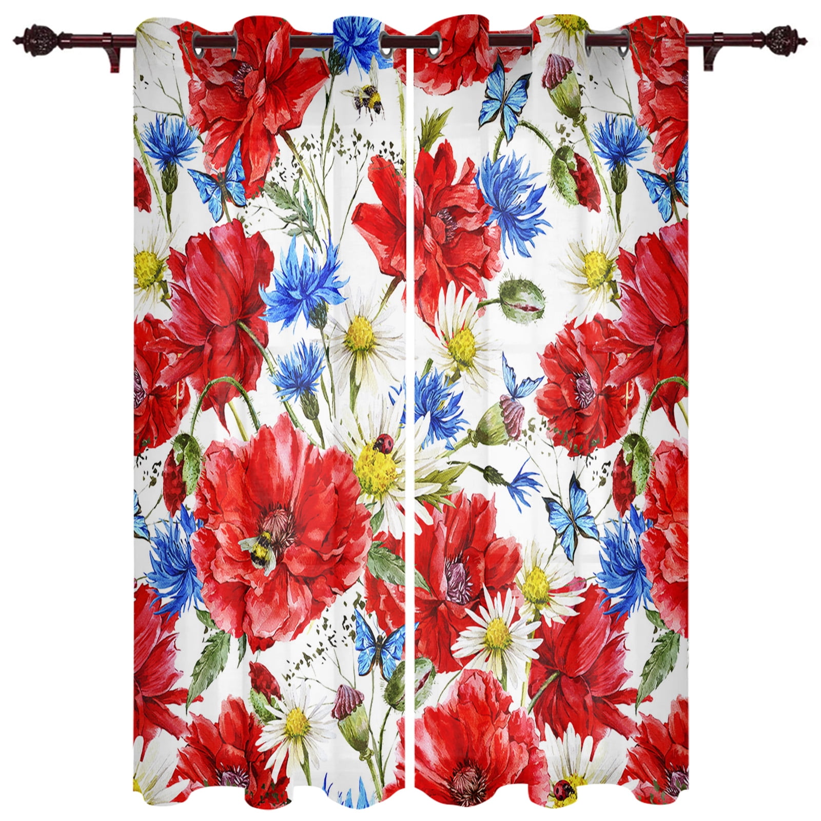 Poppy Flowers Window Curtains Home r Kitchen Draperies Curtains for ...