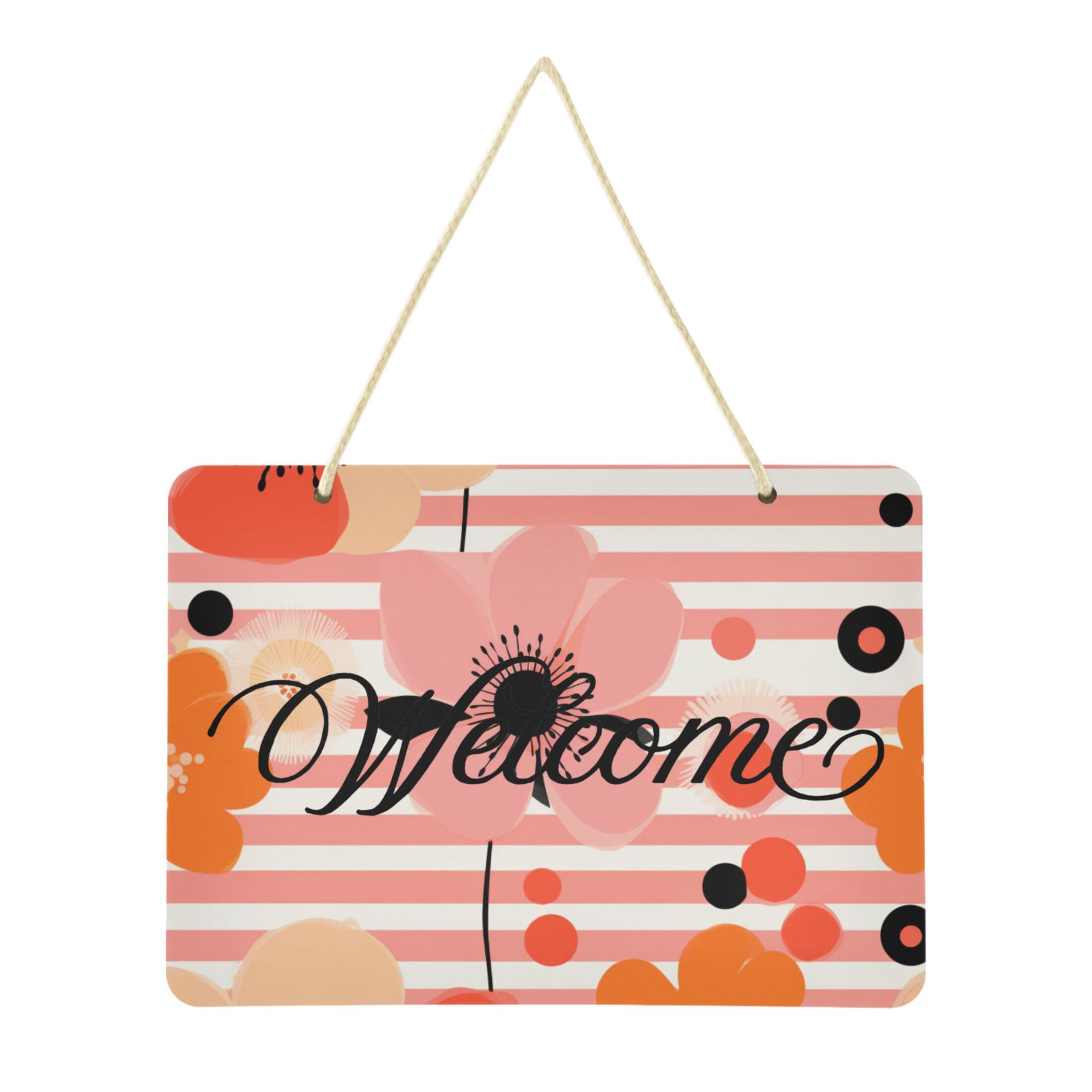 Poppy Flowers and Stripes Welcome Sign Front Door PVC 14x10 inch Hanger ...