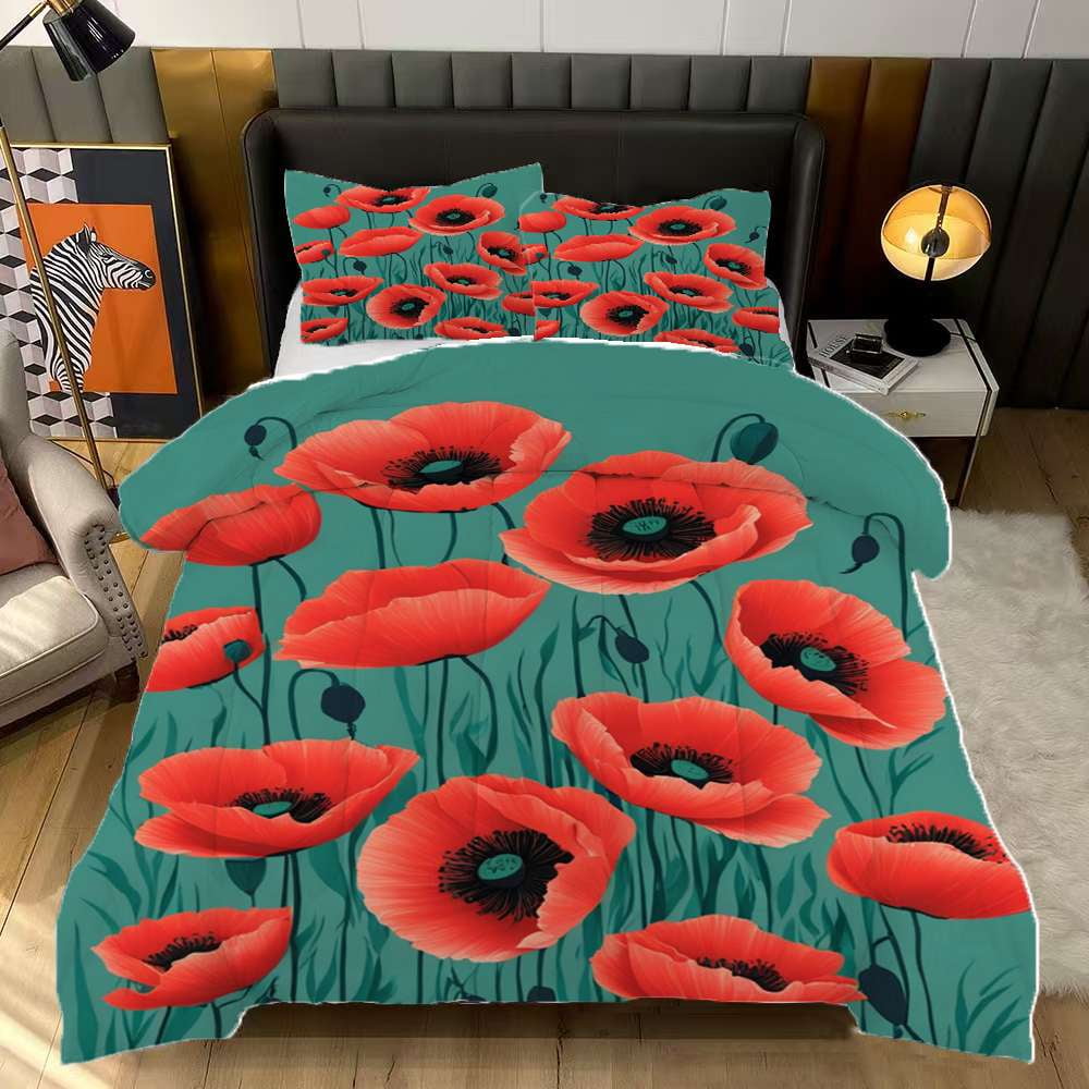 Poppy Garden Bloom Comforter Set Full Size Bedding Set For Travl ...