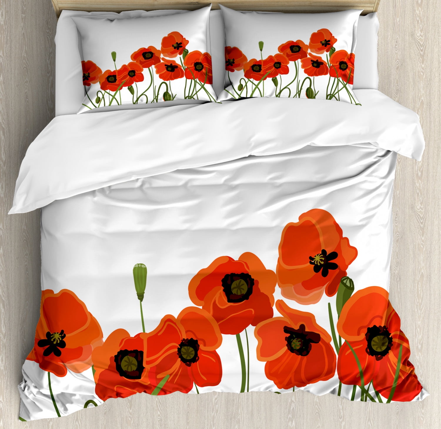 Poppy King Size Duvet Cover Set, Efflorescing Meadow in the Backwoods ...
