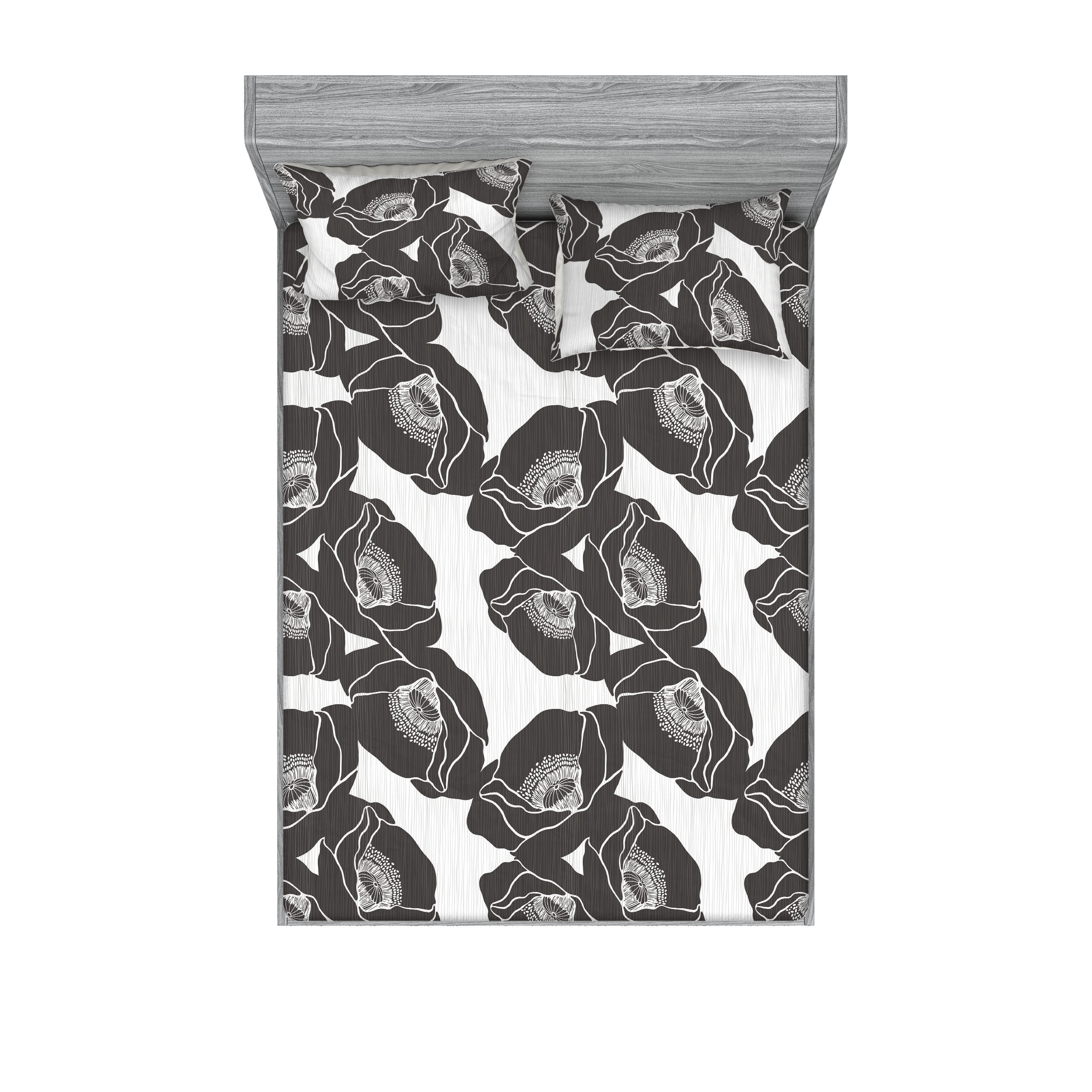 Poppy Pattern Fitted Sheet & Pillow Sham Set, Modern Minimalist ...