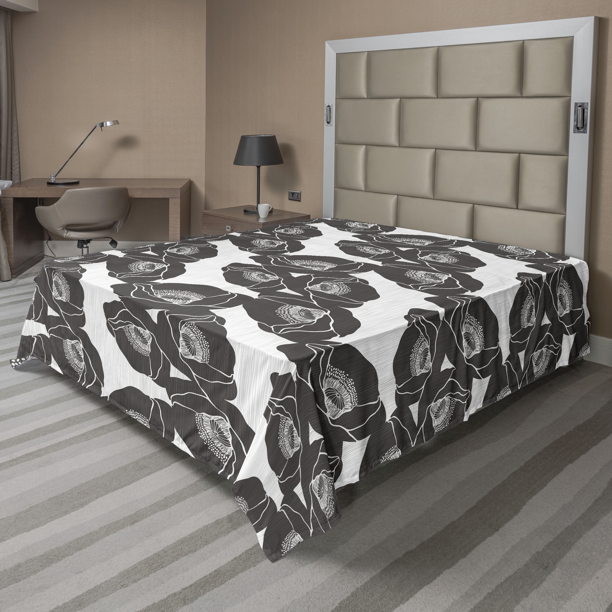 Poppy Pattern Flat Sheet, Modern Minimalist Silhouettes of Floral ...