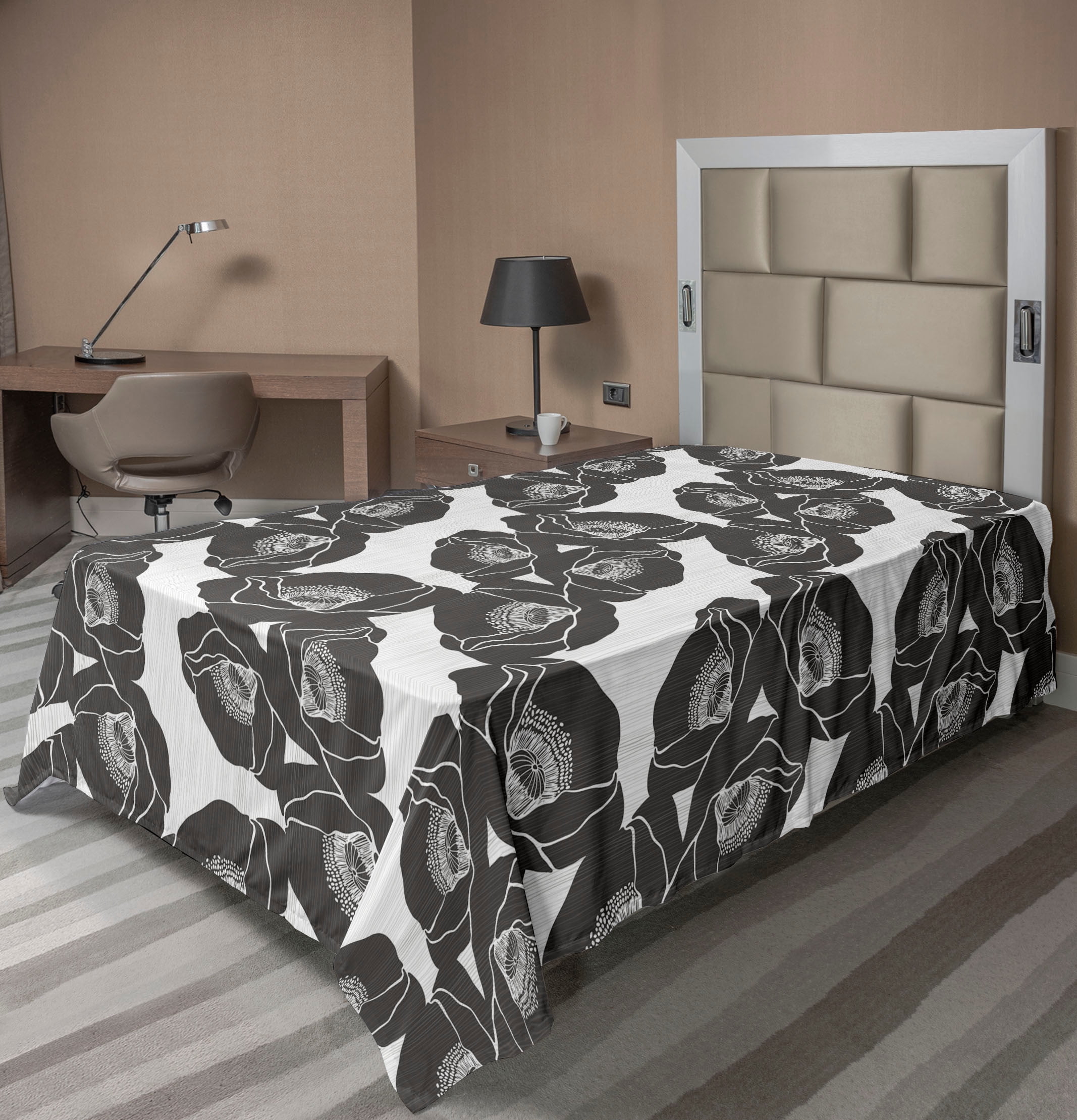 Poppy Pattern Flat Sheet, Modern Minimalist Silhouettes of Floral ...