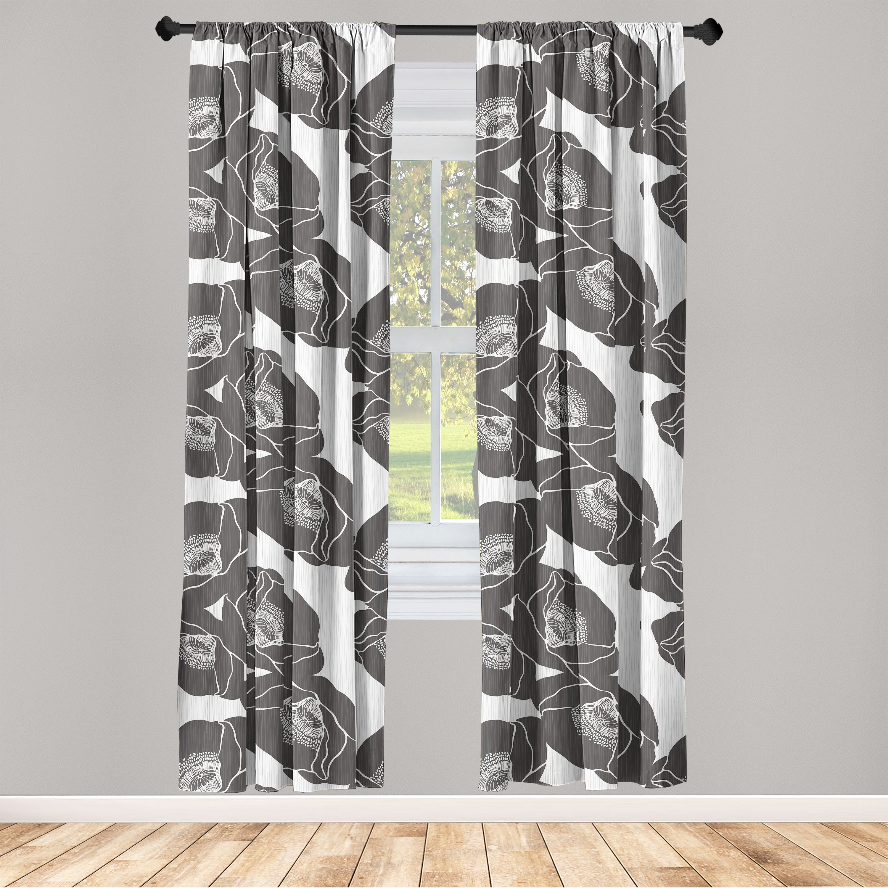 Poppy Pattern Window Curtains, Modern Minimalist Silhouettes of Floral ...