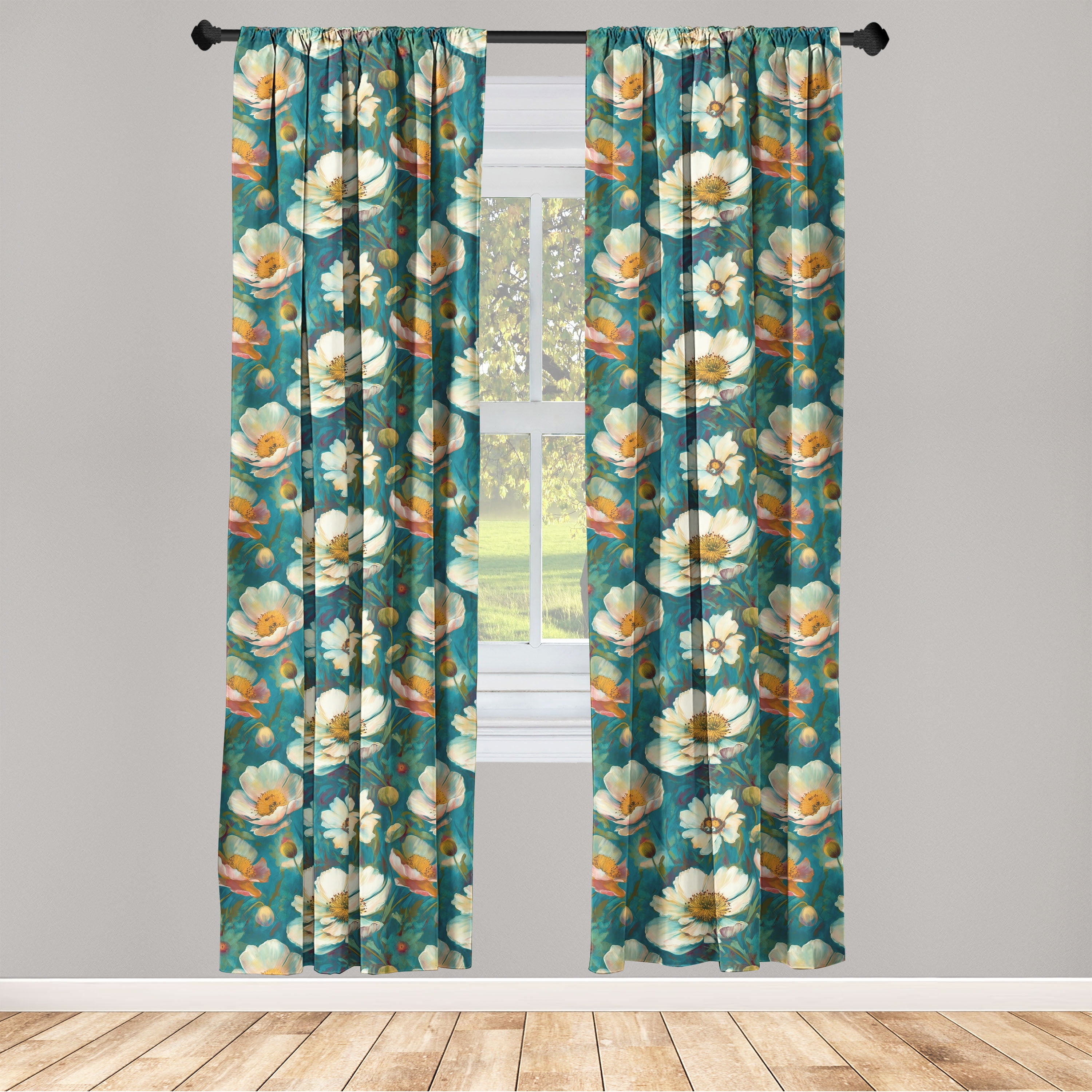 Poppy Pattern Window Curtains, Tropical Jungle Floral Boho with ...
