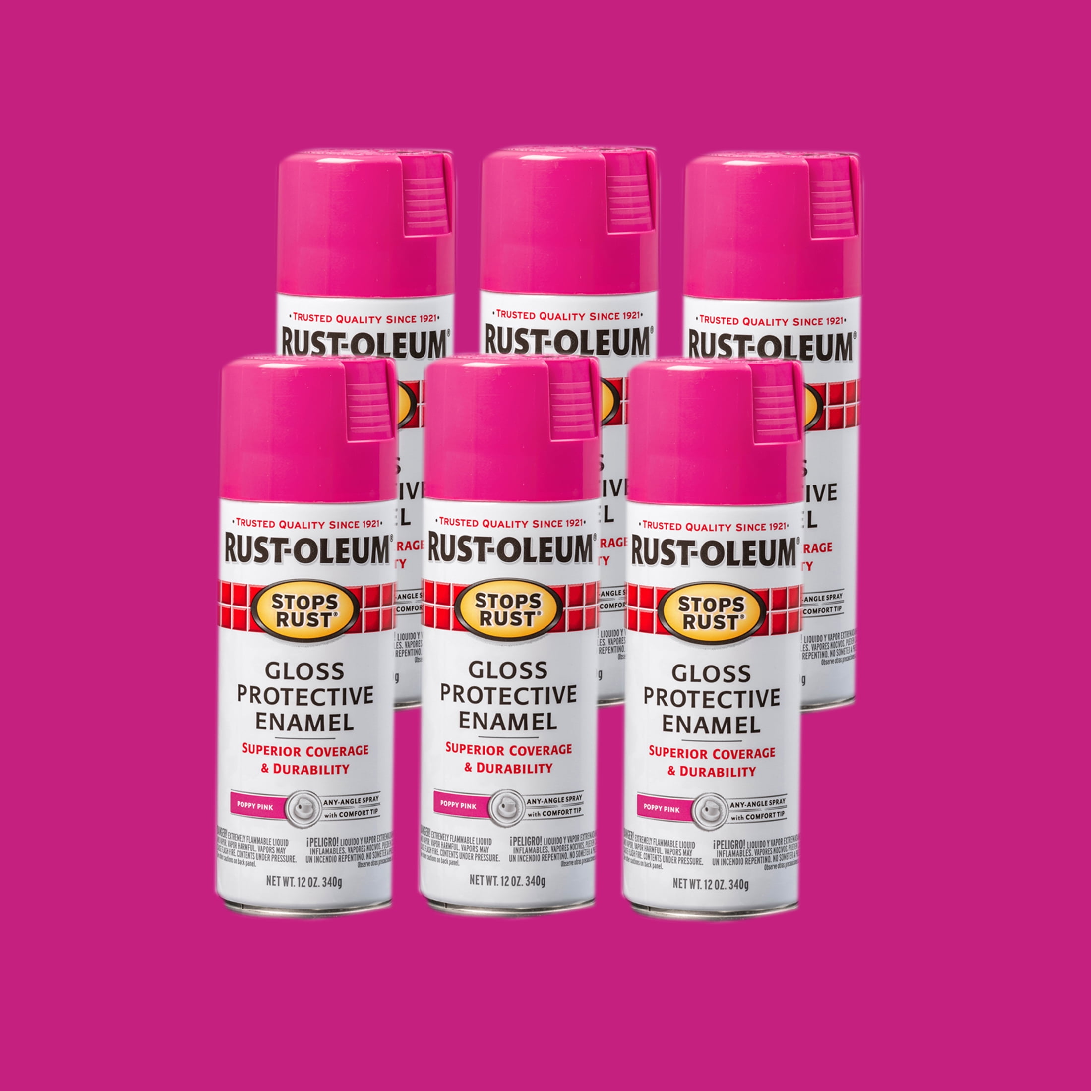 6 Pack, Poppy Pink, Rust-Oleum Stops Rust Gloss Protective Enamel Spray ...