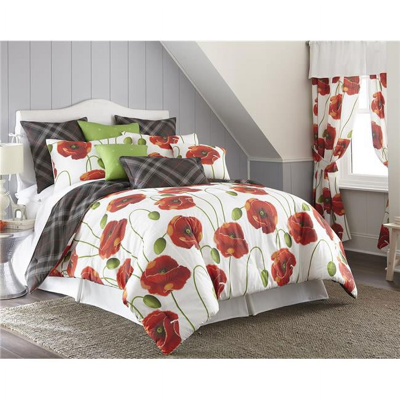 Poppy Plaid Reversible Comforter Set - California King Size - Walmart.com