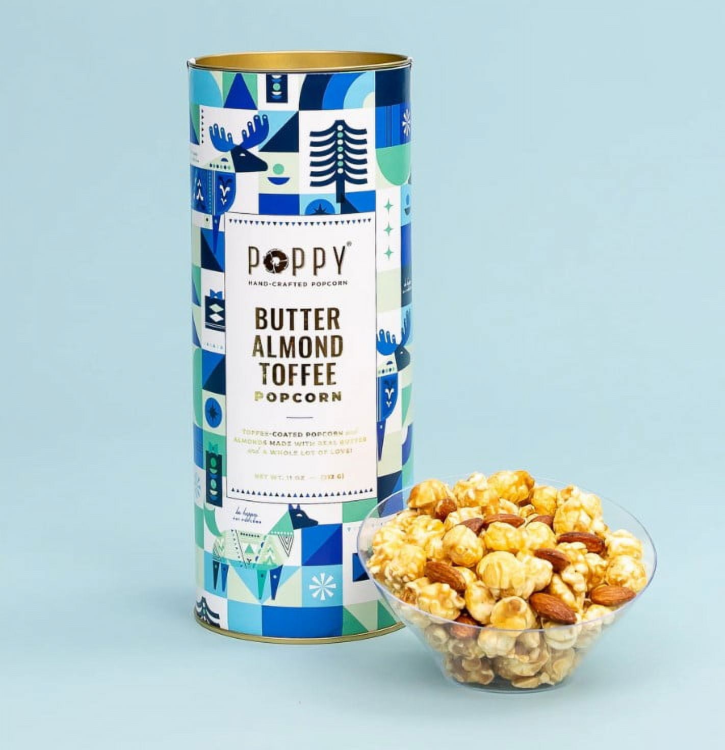 Poppy Popcorn Hand Crafted Butter Almond Toffee Holiday Cylinder ...