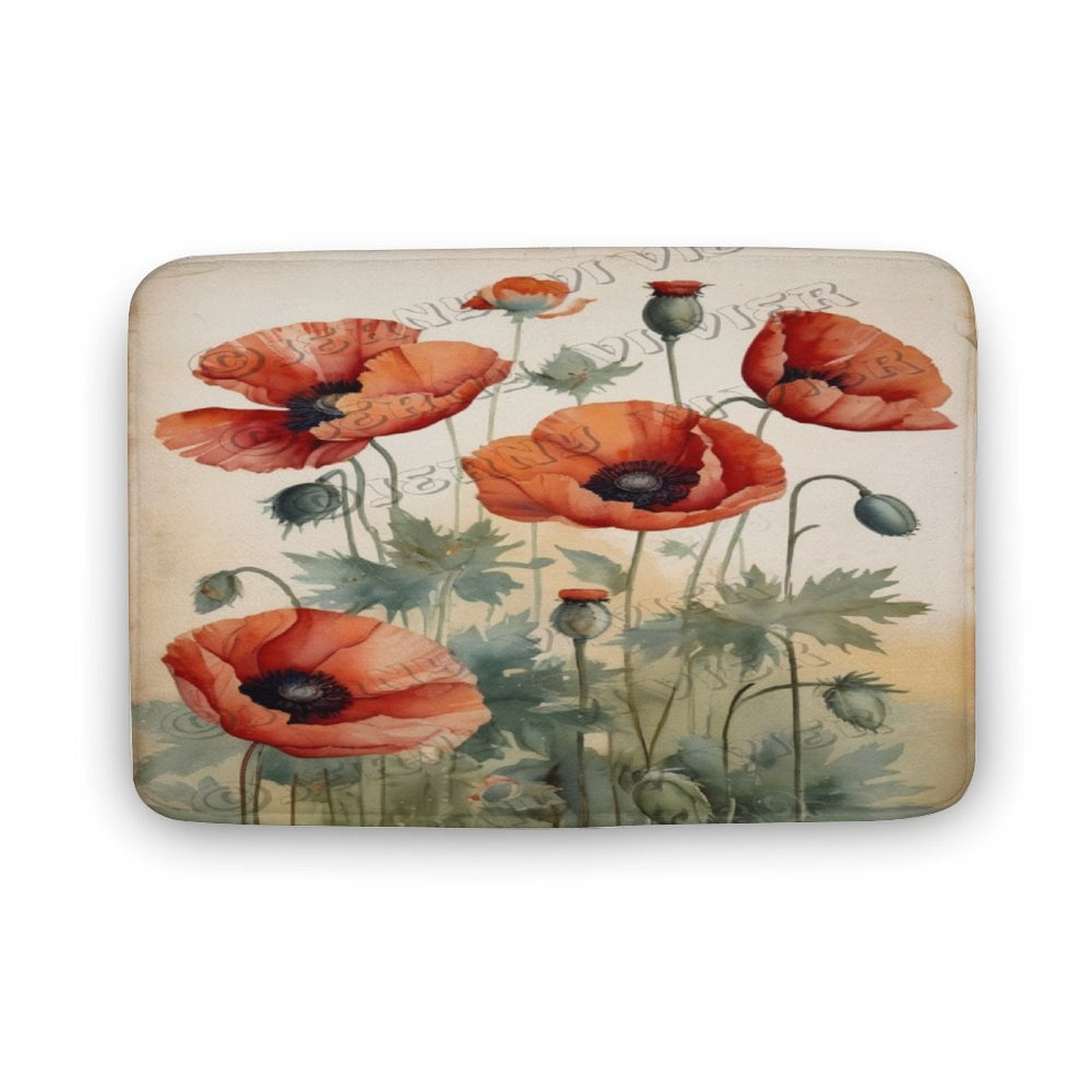 Poppy Print Bath Rug, Coral Velvet, 16"x24",Machine Washable Bath Mats ...