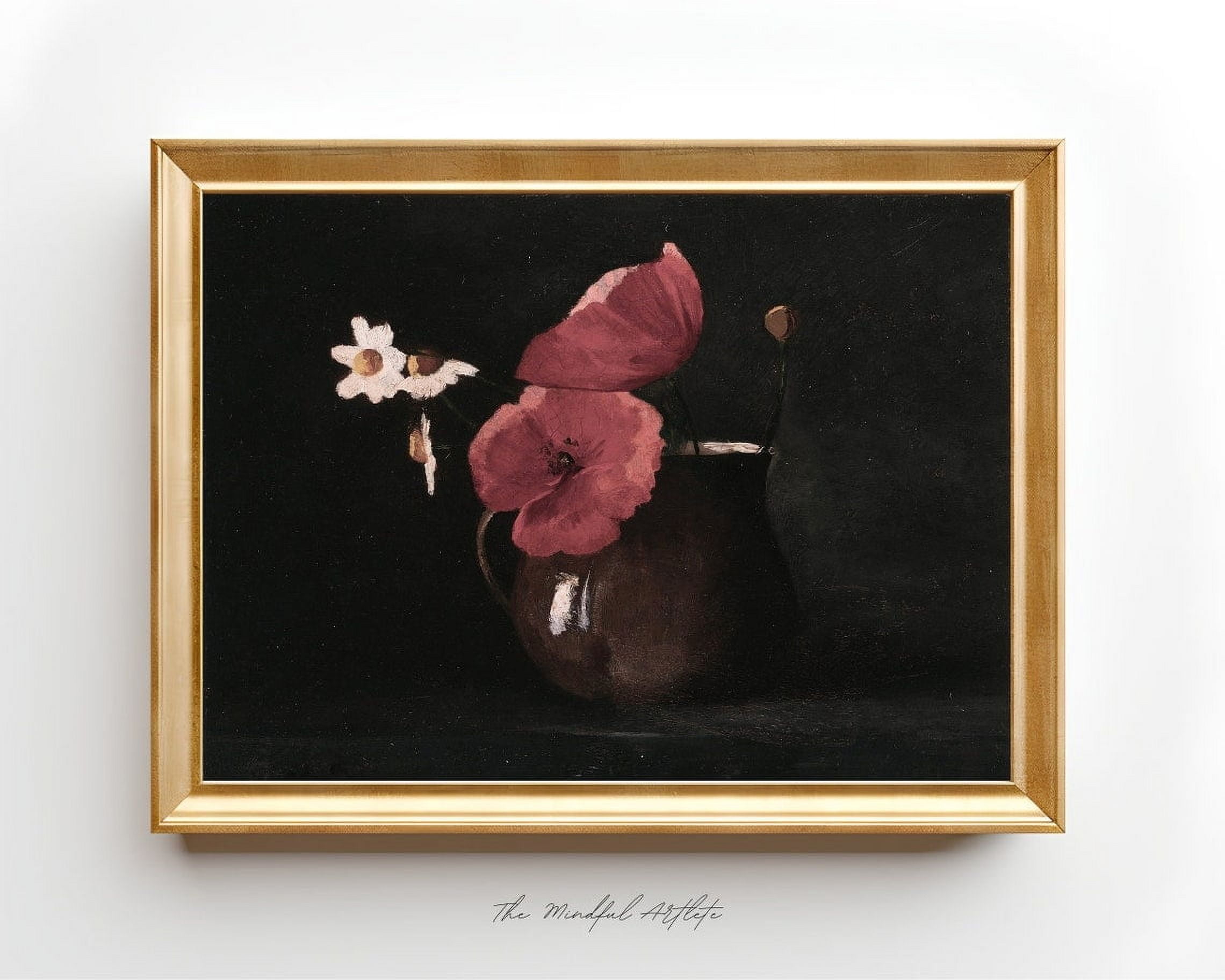 Poppy Print Vintage Poppy Painting Vintage Flower Print Dark Floral ...