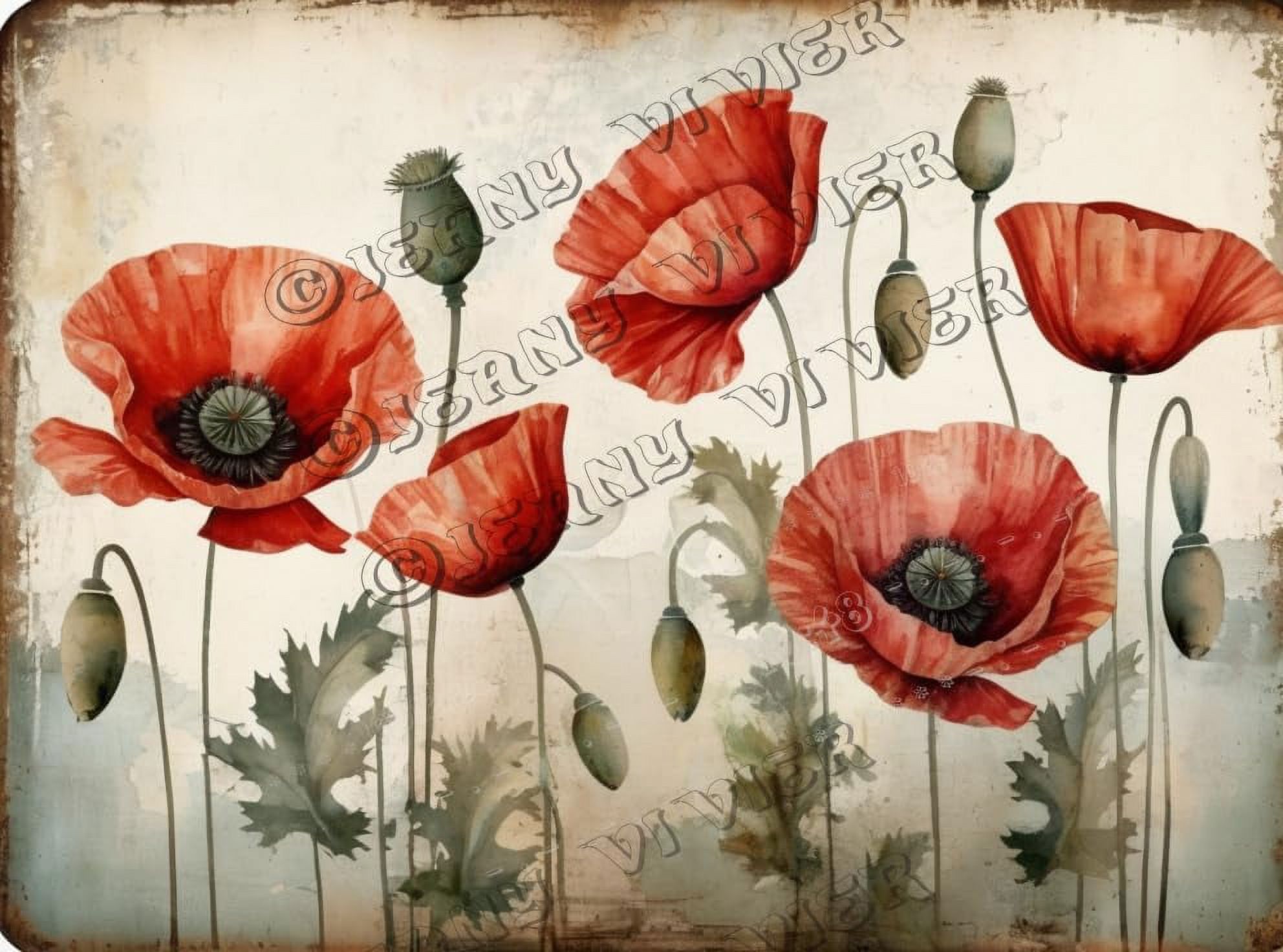 Poppy Retro Aluminum Sign 12"x8" Metal Sign Poppy Flower Theme Wall Art ...