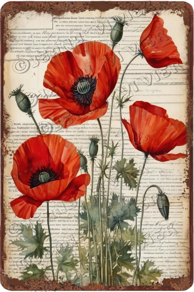 Poppy Retro Aluminum Sign 12x8 in Metal Sign Poppy Flower Theme Wall ...