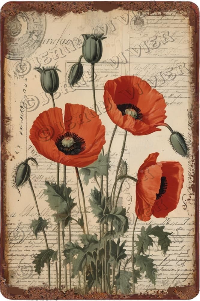 Poppy Retro Aluminum Sign 12x8 in Metal Sign Poppy Flower Wall Art Boho ...