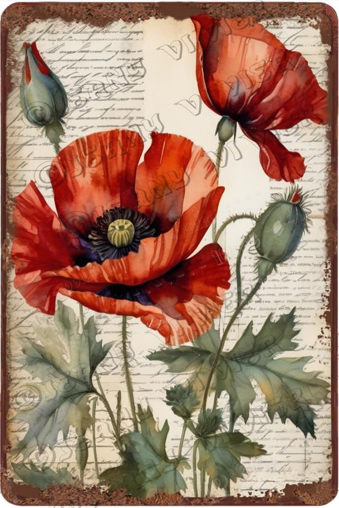 Poppy Retro Aluminum Sign 12x8 in Metal Sign Poppy Flower Wall Decor ...