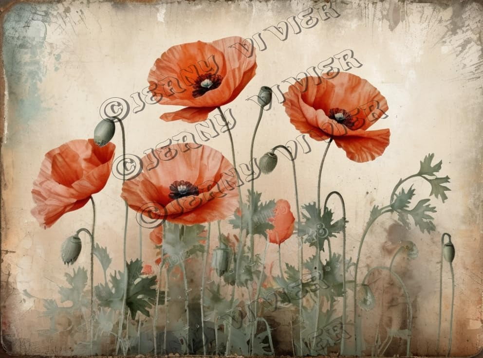 Poppy Retro Aluminum Sign 5.5"x8" Metal Sign Poppy Flower Bedroom Wall ...
