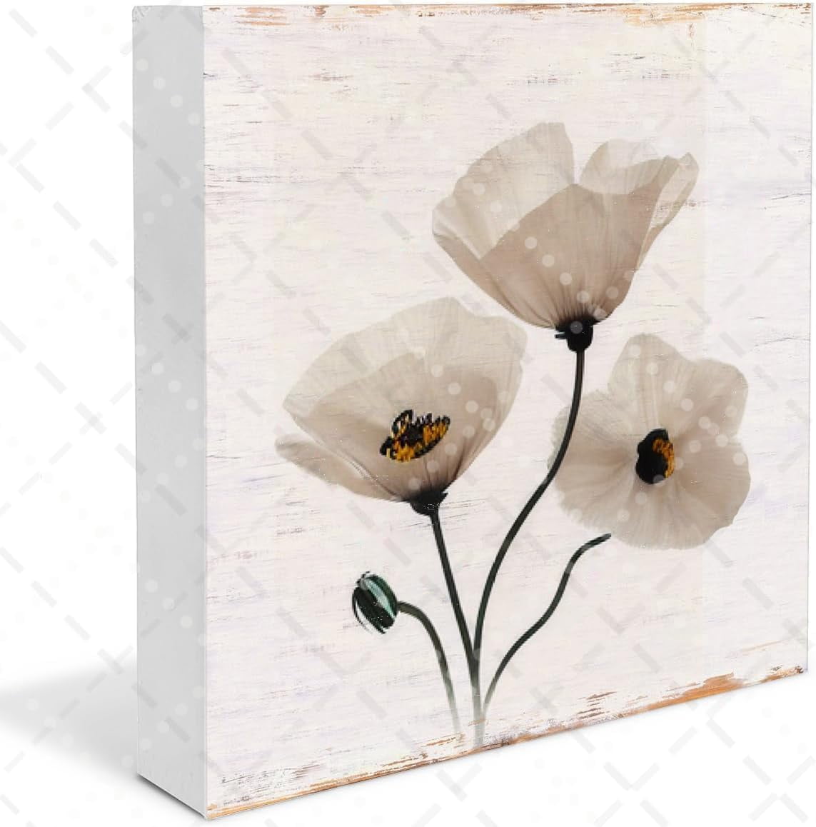 Poppy Retro Wooden Box Sign Rustic Farmhouse Garden Poppy Wood Block ...