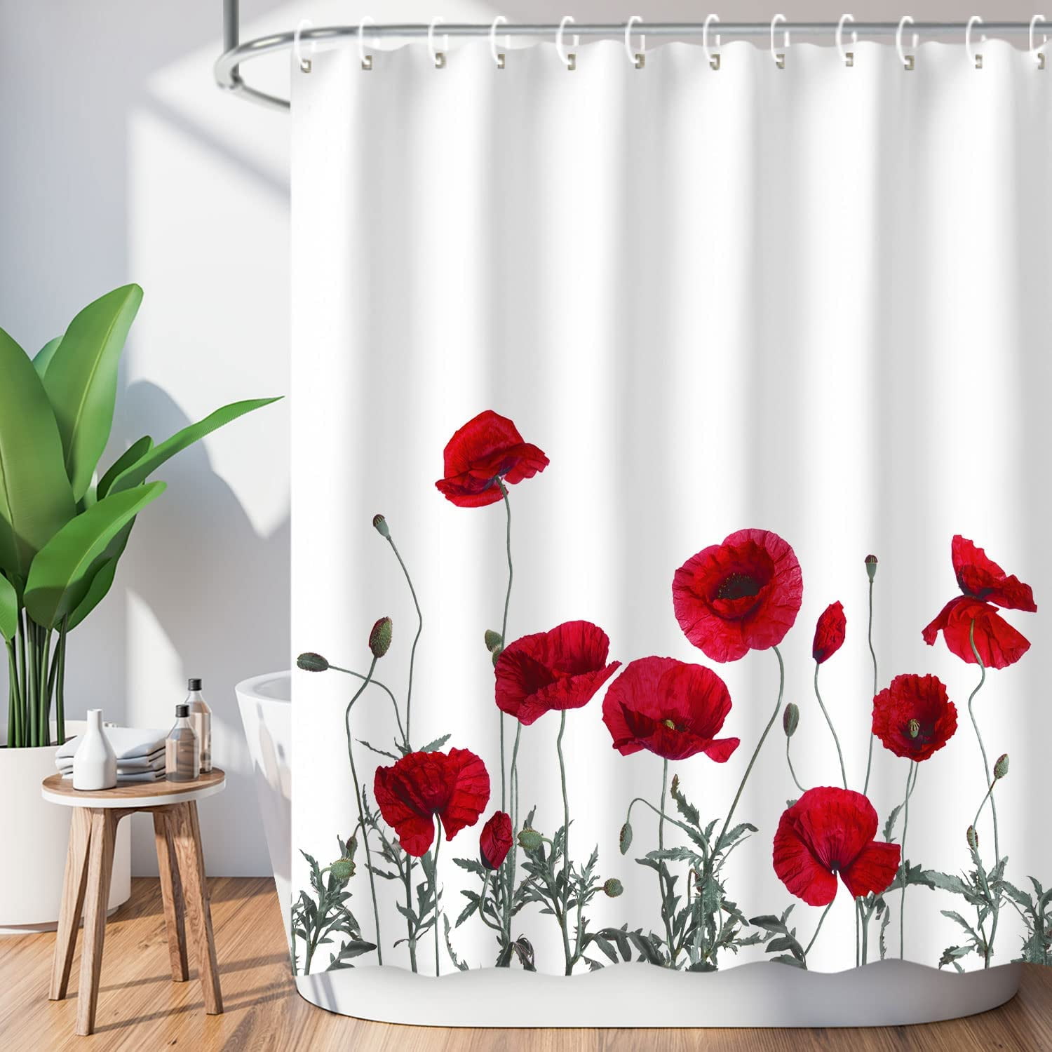 Poppy Shower Curtain Red Shower Curtains for Bathroom Floral Shower ...