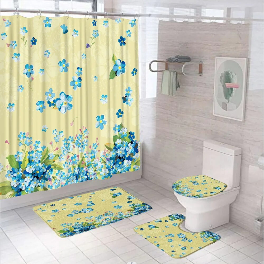 Poppy Shower Curtain Sets Red Floral Watercolor Flowers Leaves Fabric