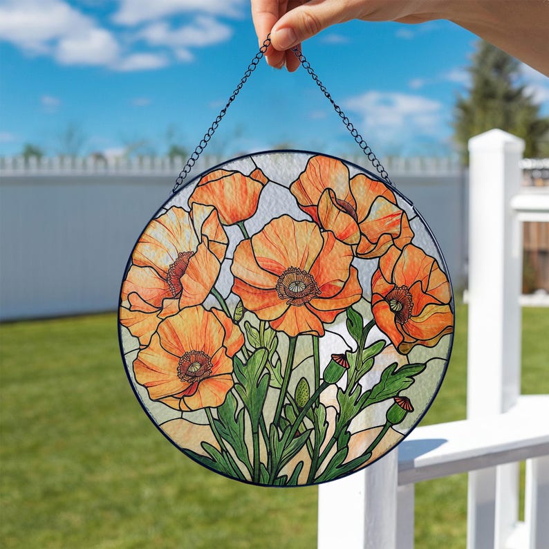 Poppy Suncatcher, Stained Glass not Glass Suncatcher, California Poppy ...