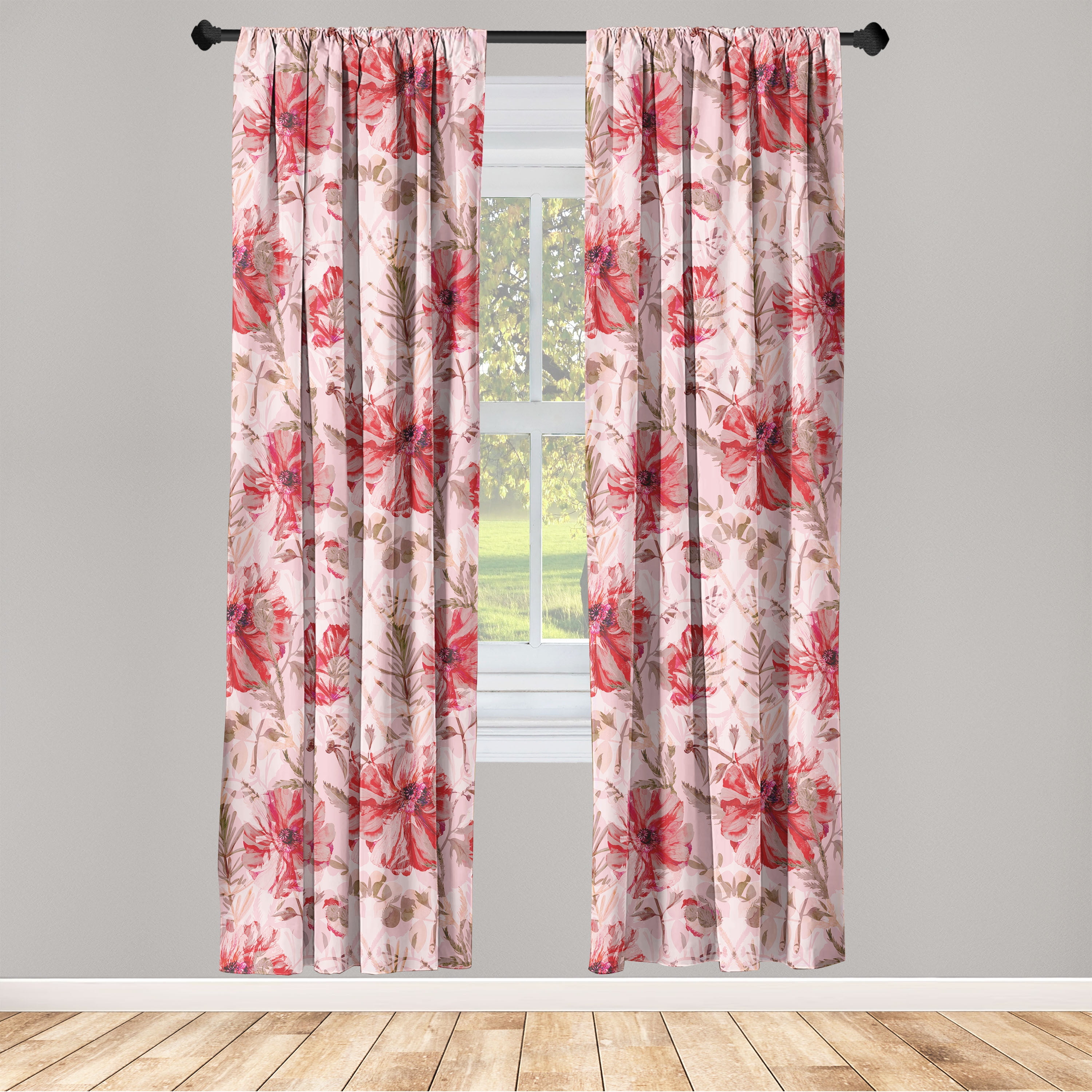 Poppy Themed Window Curtains, Cottagecore Inspirations Vintage Floral ...