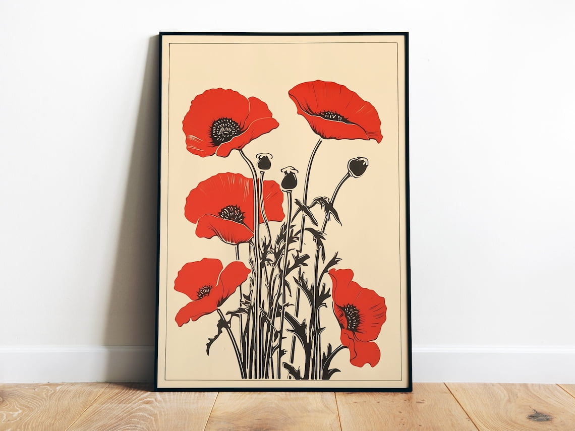 Poppy Vintage Poppies Art Retro Print Retro Botanical Poster ...