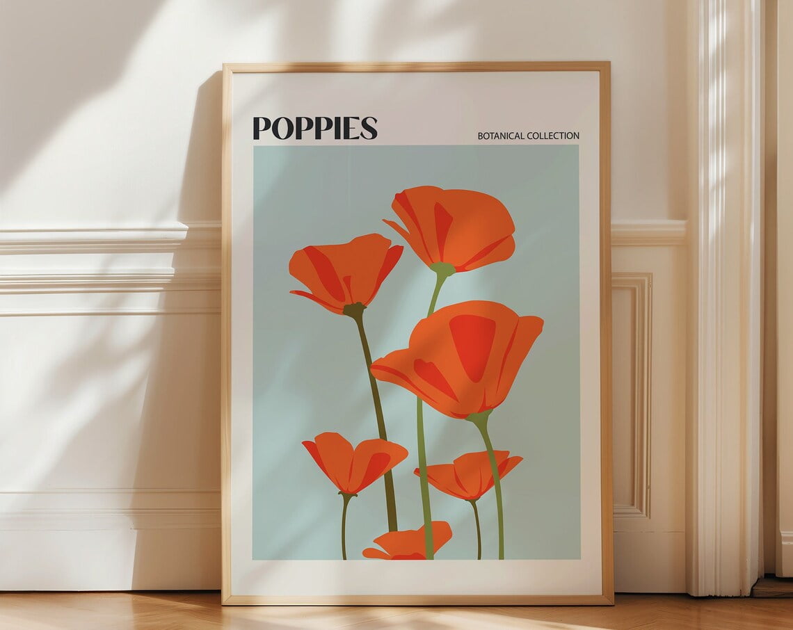 Poppy Wall Art, Colourful Flower Illustration, Red Poppy Print, Flower ...