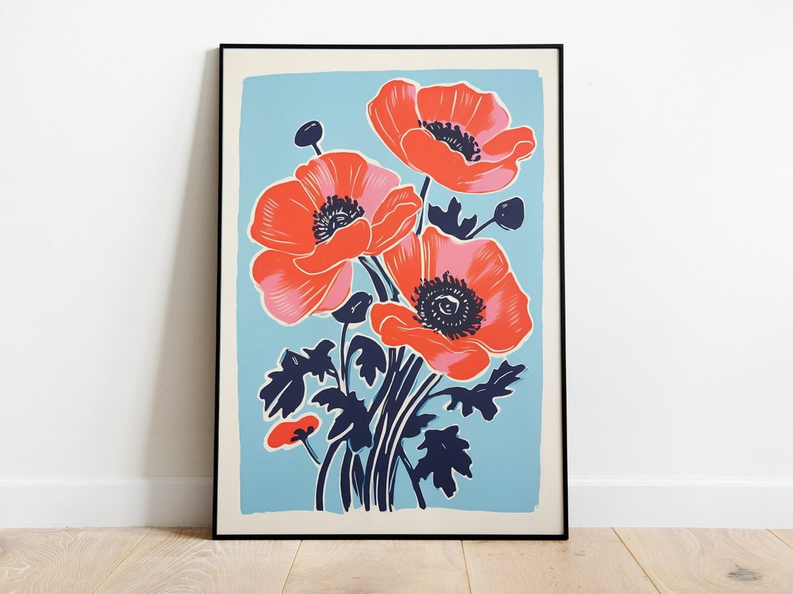 Poppy Wall Art Poppy Print Red Poppy Poster Countryside Floral Retro ...
