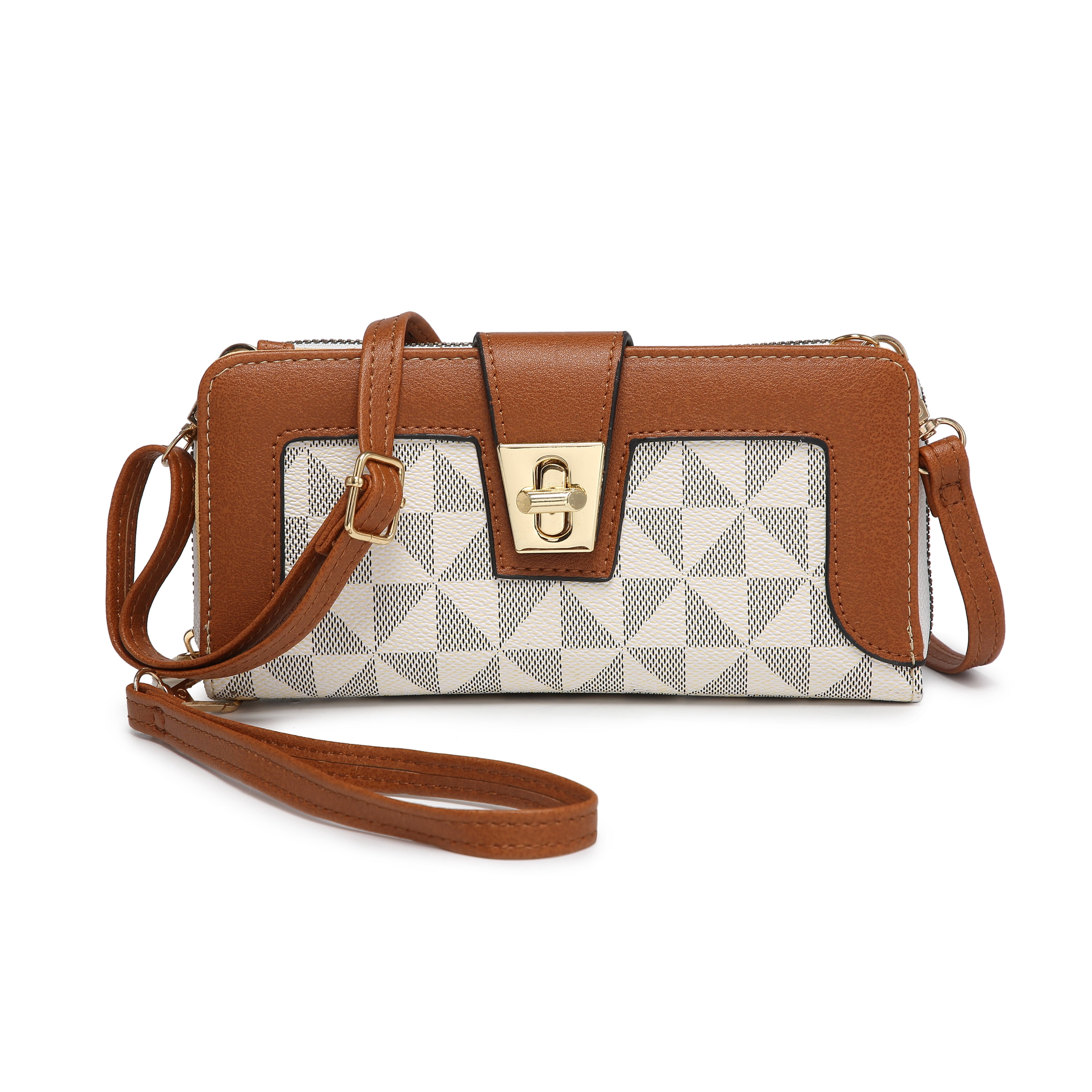 Poppy Women's Wristlet Wallet Plaid Pattern Crossbody Bag Faux Leather ...