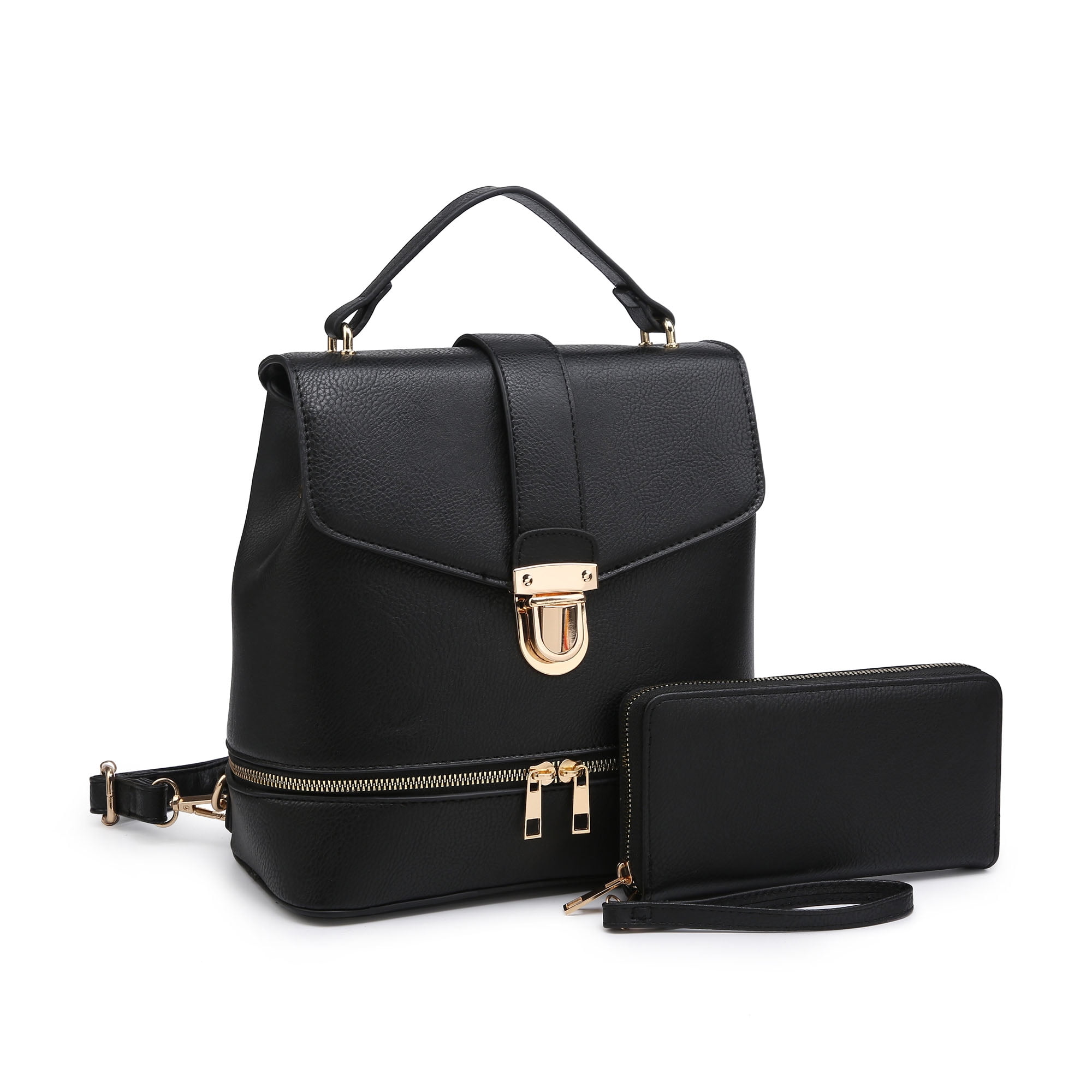 Poppy Womens PU Leather Backpack Purse Handbags Sets Flap Daypack ...