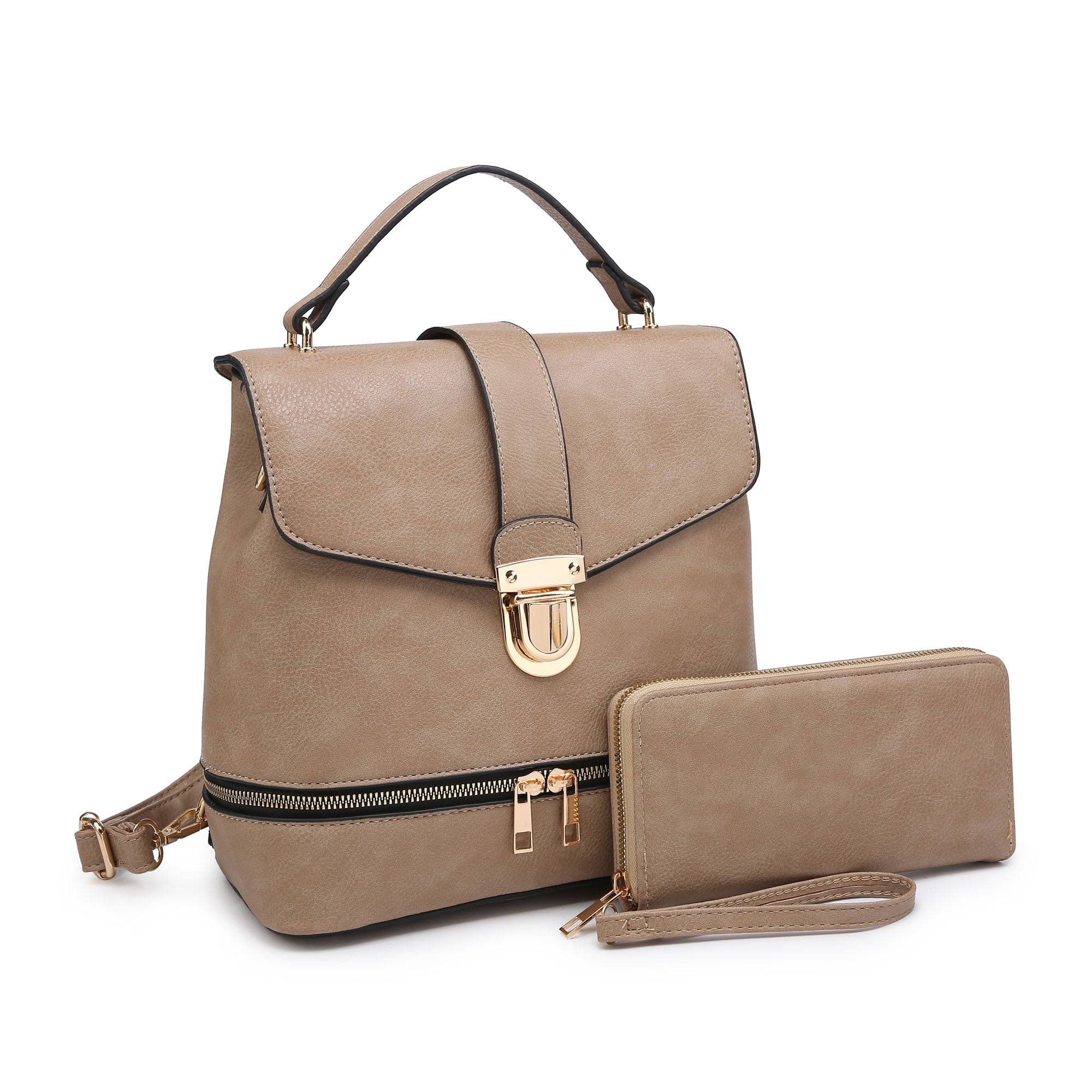 Poppy Womens PU Leather Backpack Purse Handbags Sets Flap Daypack ...