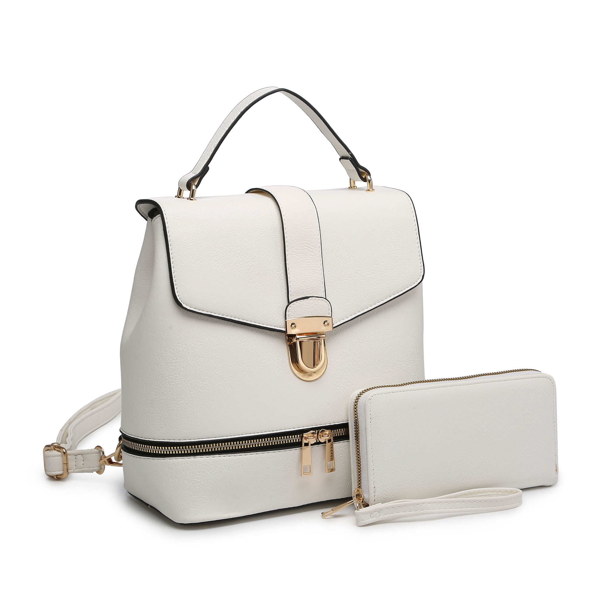 Poppy Womens PU Leather Backpack Purse Handbags Sets Flap Daypack ...