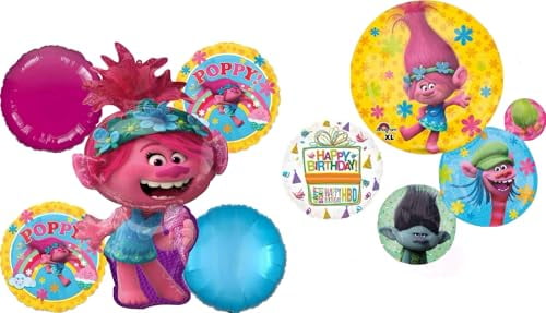 Poppy World Tour Birthday Party Supplies 7pc Balloon Bouquet ...