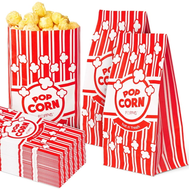 Poppy's Flat Bottom Paper Popcorn Bags – 25 Pack 2 oz Concession-Grade ...